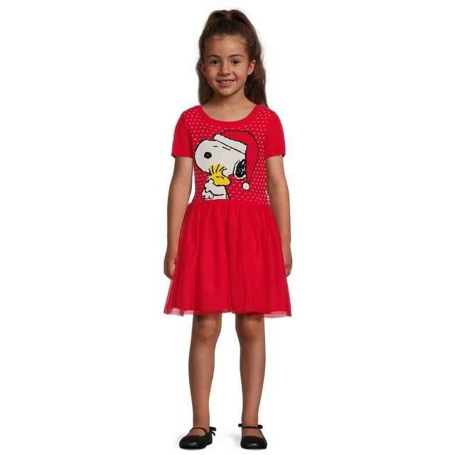 Peanuts Girls’ Snoopy Holiday Puff Sleeve Dress, Sizes 4-16 - Walmart.com