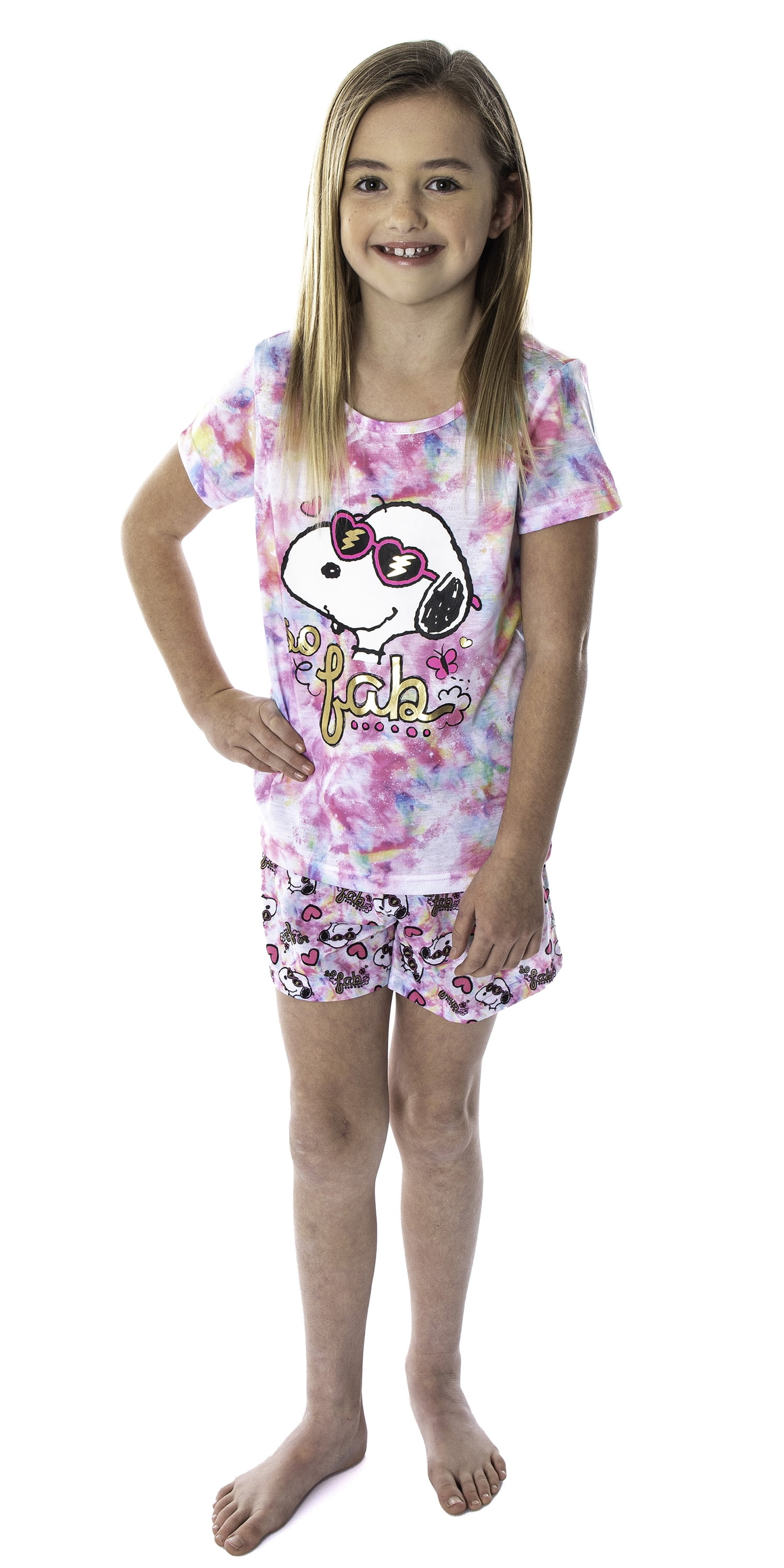 Peanuts Girls' Snoopy So Fab Tie Dye Pajamas Shirt And Shorts Pajama Set - Walmart.com
