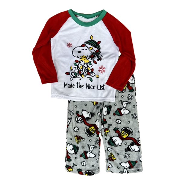 Peanuts Girls Snoopy & Woodstock Made The Nice List Christmas Pajama Set 4 - Walmart.com