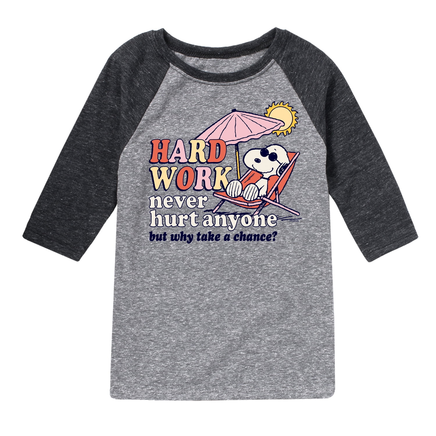 Peanuts - Hard Work - Toddler And Youth Raglan Graphic T-Shirt ...
