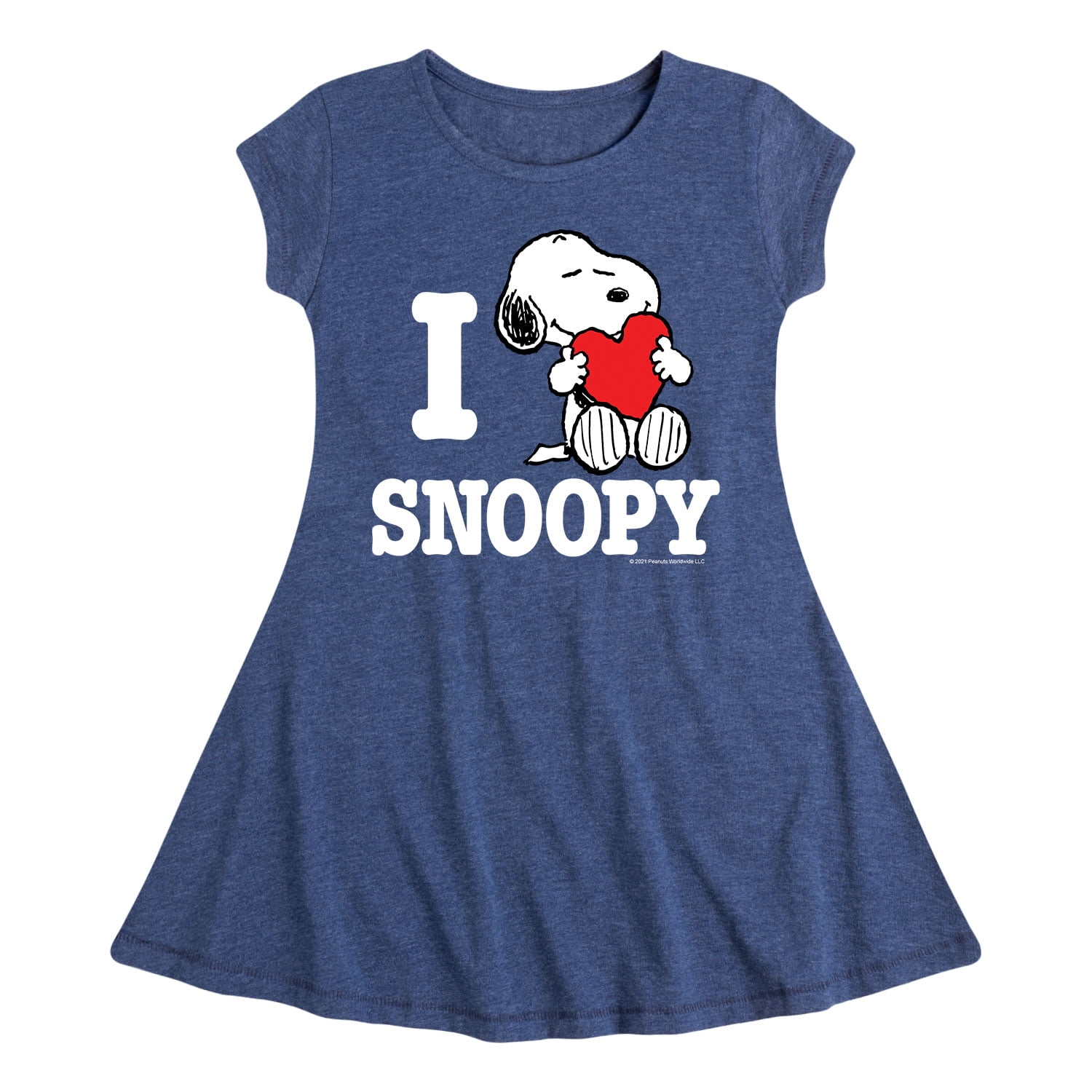 Peanuts - I Love Snoopy - Girls Fit And Flare Cap Sleeve Dress ...