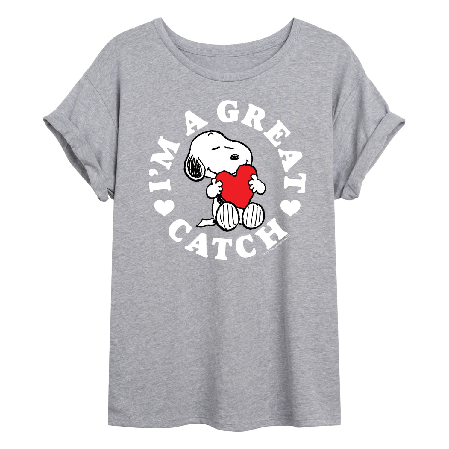 Peanuts - I'm a Great Catch - Juniors Oversized Graphic T-Shirt ...