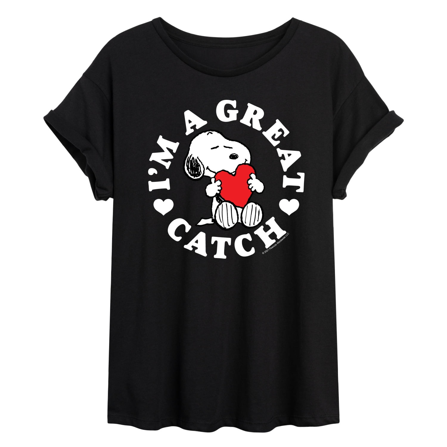 Peanuts - I'm a Great Catch - Juniors Oversized Graphic T-Shirt ...