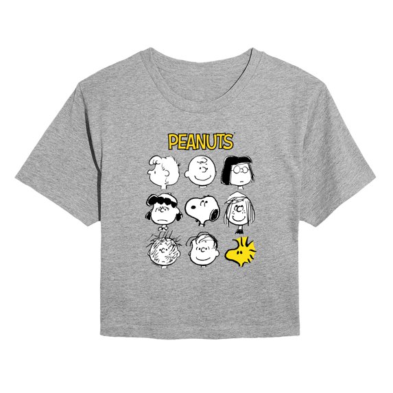 Peanuts - Many Faces Of Snoopy And Friends - Juniors Cropped Graphic T ...