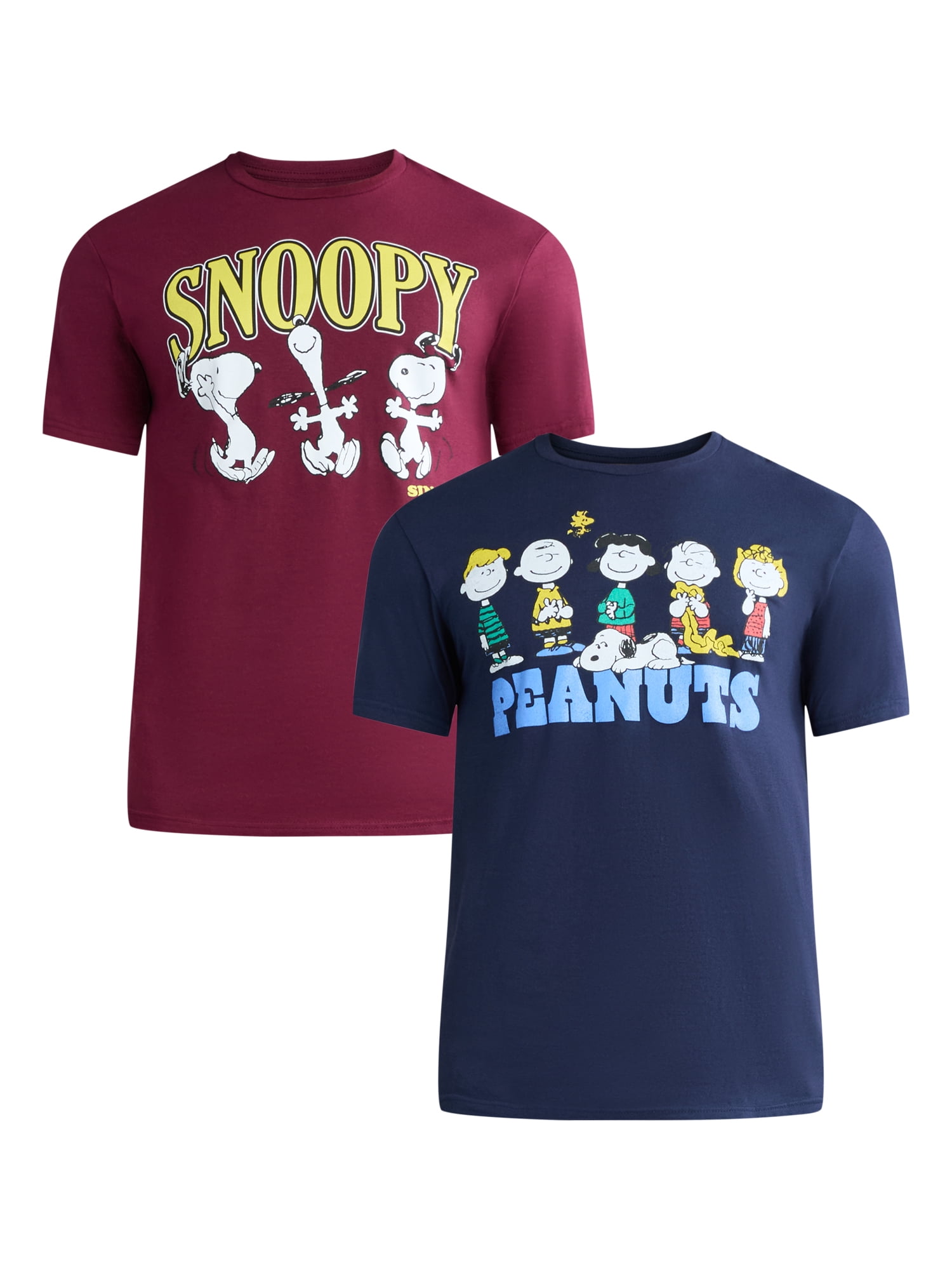 Peanuts Men's Graphic Tees 2-Pack, Sizes S-3XL, Snoopy & Charlie Brown ...