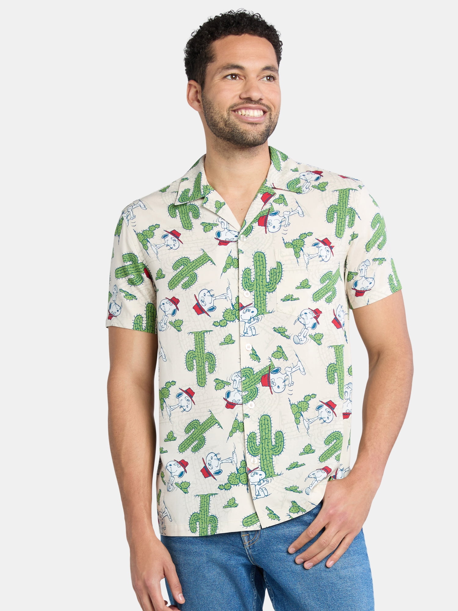 Peanuts Men's and Big Men's Spike Snoopy Desert Button Down Hawaiian ...