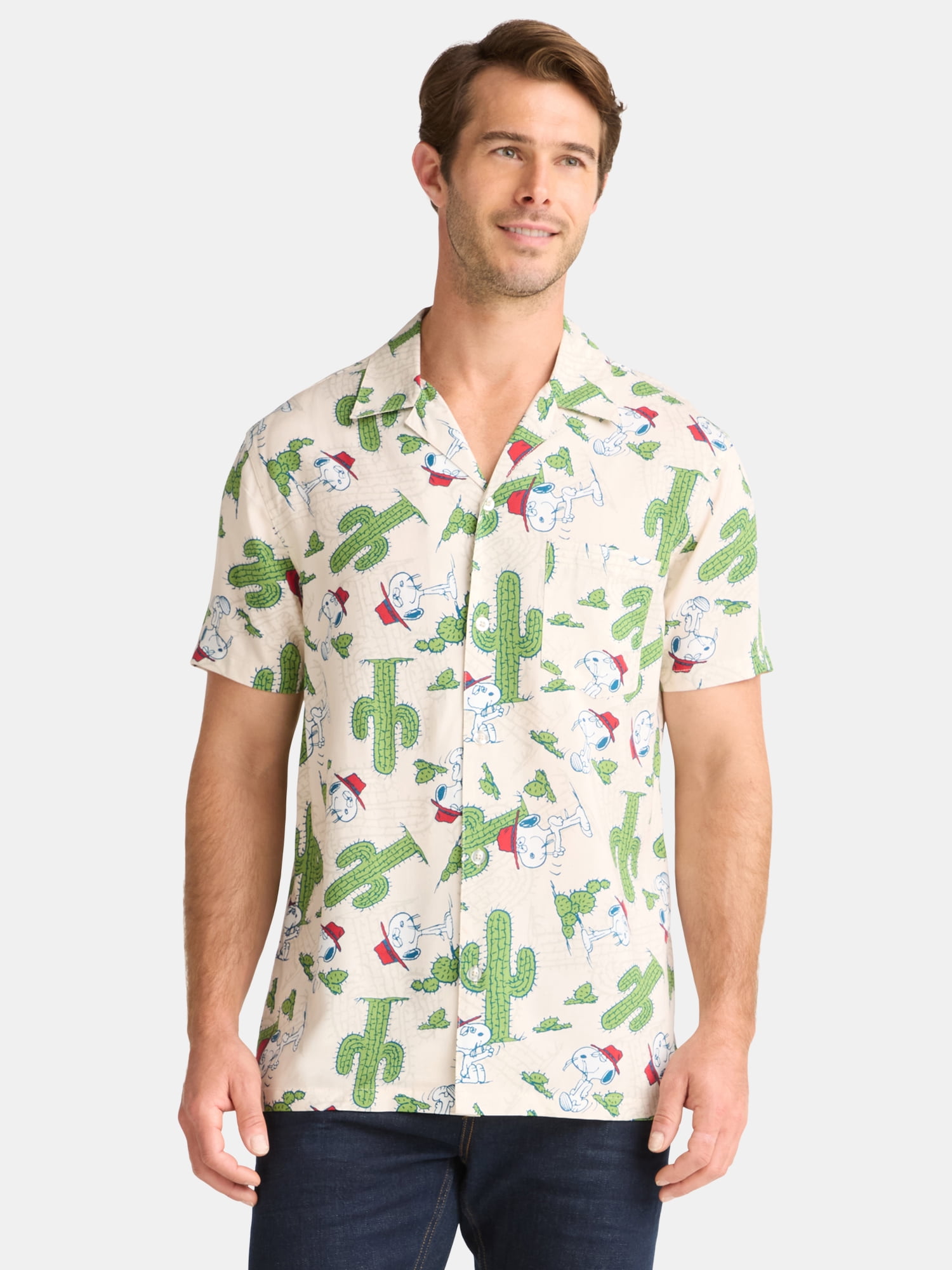 Peanuts Men's and Big Men's Spike Snoopy Desert Button Down Hawaiian ...