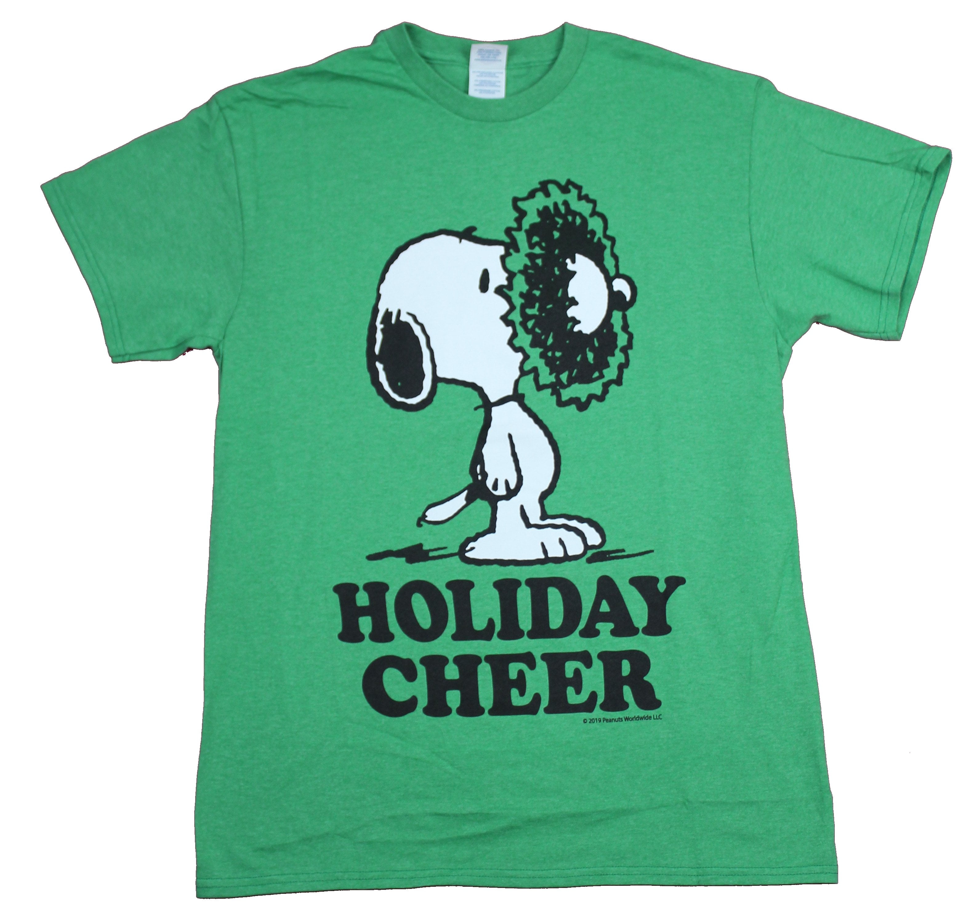 Peanuts Mens Green Snoopy Dog Christmas Holiday Wreath T-Shirt Tee ...