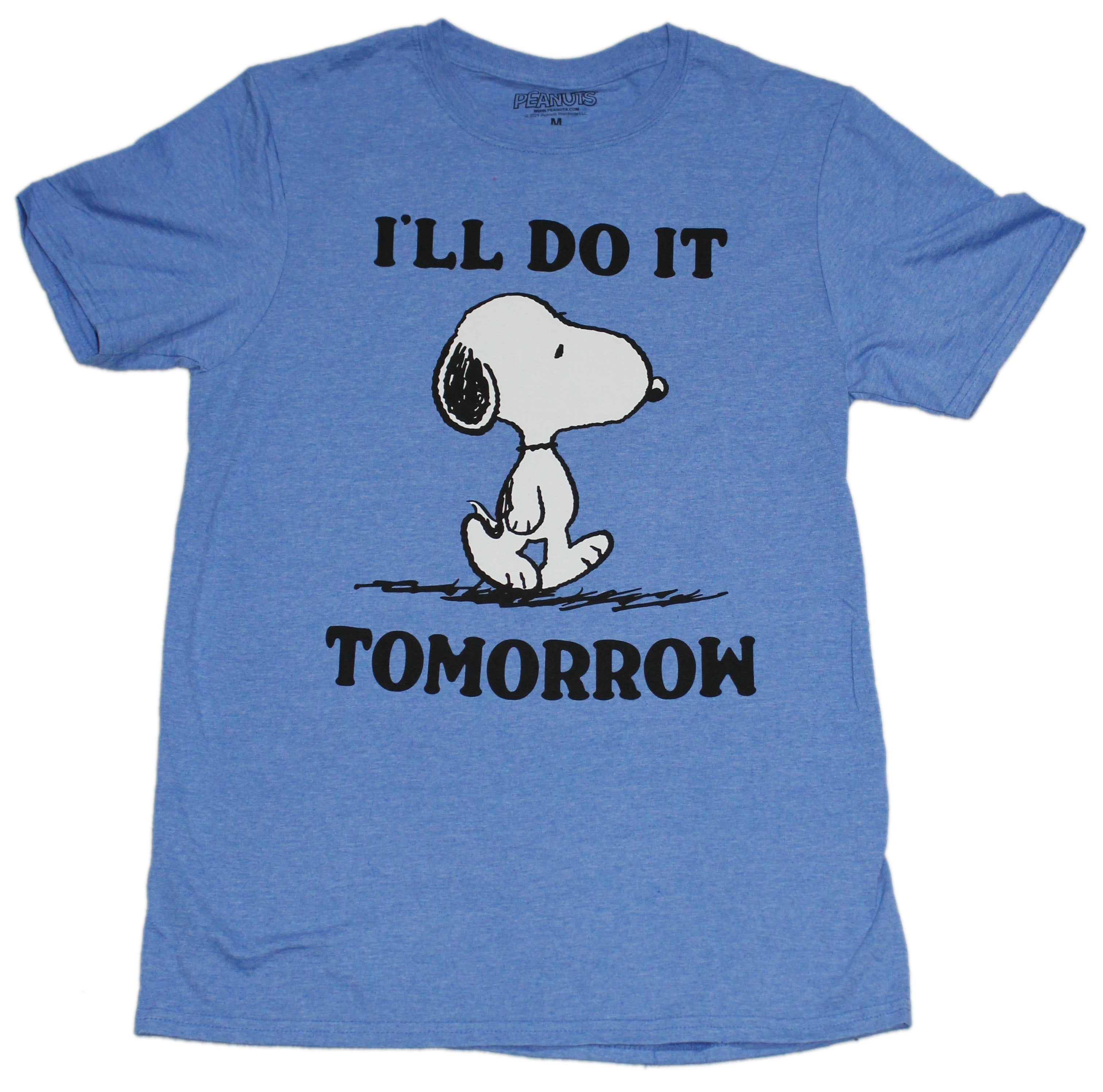 Peanuts Mens T-Shirt - Snoopy I'll Do It Tomorrow Image (Large) - Walmart.com