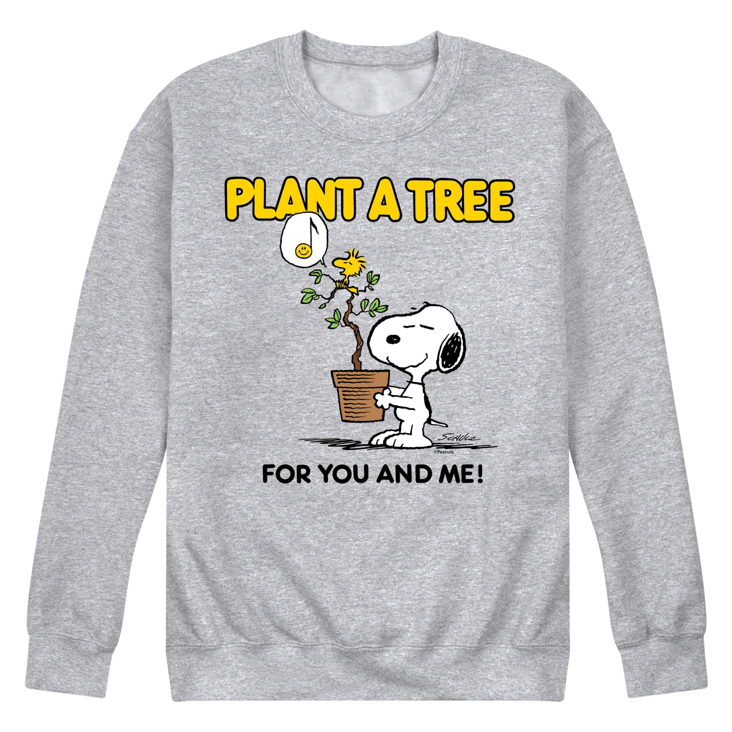 Peanuts - Plant A Tree - Men's Crew Neck Fleece Pullover - Walmart.com