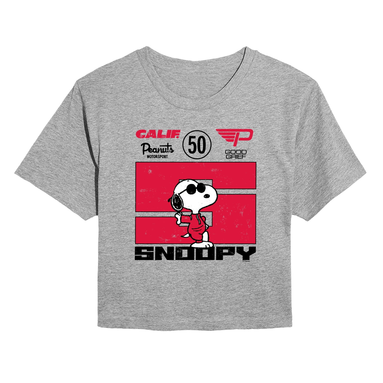 Peanuts - Racer Snoopy - Juniors Cropped Graphic T-Shirt - Walmart.com