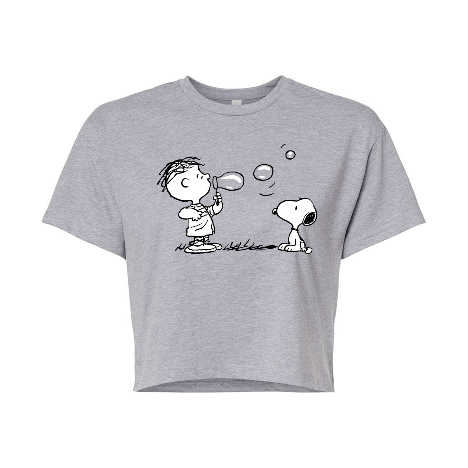 Peanuts - Rerun And Snoopy Bubbles - Juniors Cropped Cotton Blend T ...