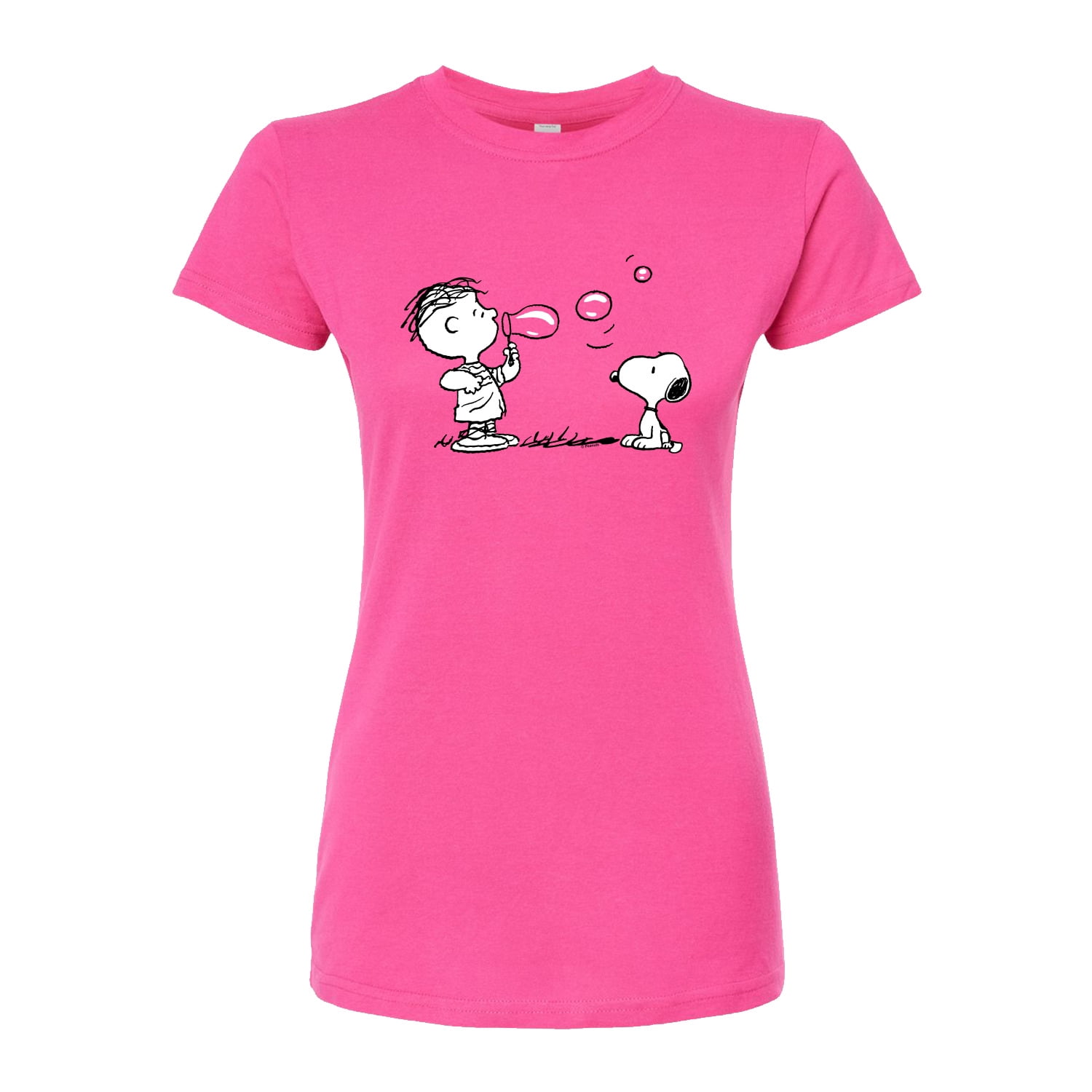 Peanuts - Rerun And Snoopy Bubbles - Juniors Fitted Graphic T-Shirt ...