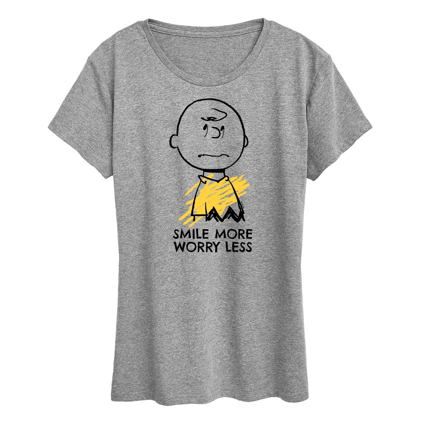 Peanuts - Smile More Worry Less - Women's Short Sleeve Graphic T-Shirt ...