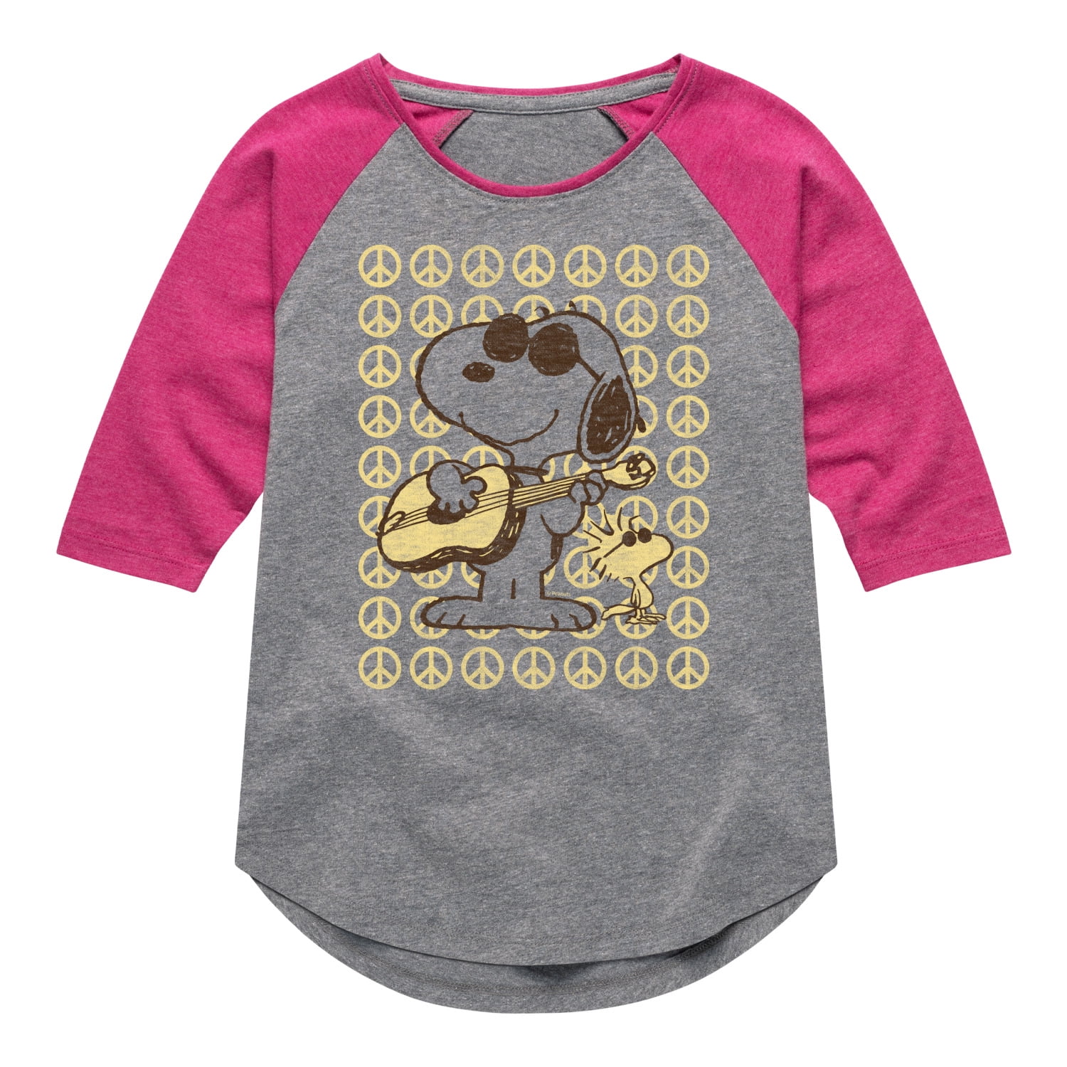Peanuts - Snoop Guitar And Peace - Toddler & Youth Girls Raglan Graphic ...