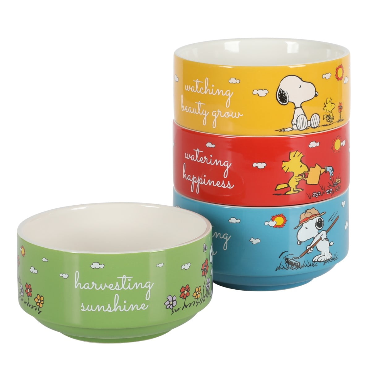 "Peanuts Snoopy 4 Pack Stackable 5.5"" Stoneware Bowl Set for Kids ...