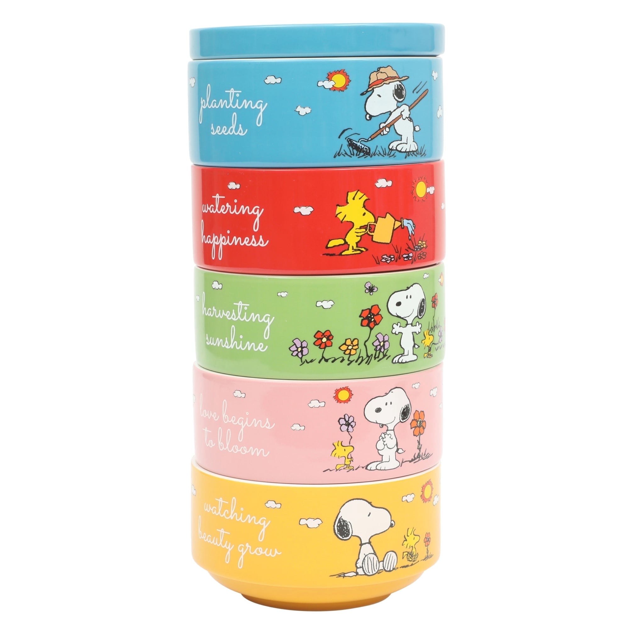 Peanuts Snoopy 6 Piece Stackable Decorated Stoneware Bowl Set W/ Plate ...