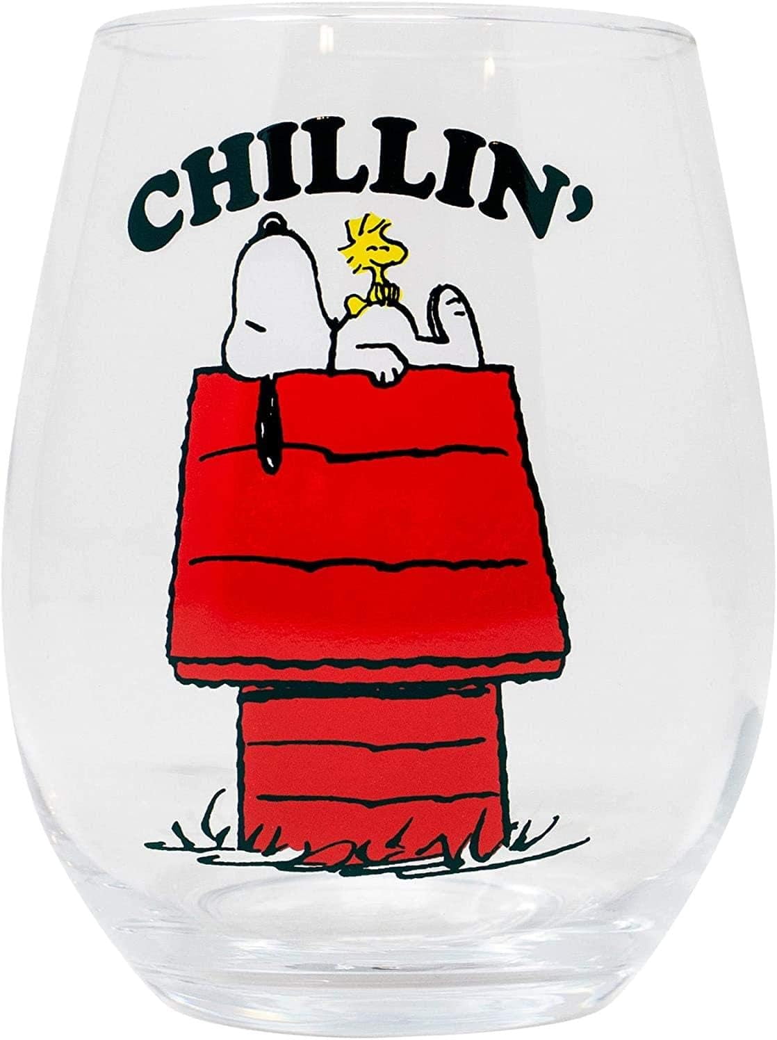 Peanuts Snoopy And Woodstock Chillin Stemless Wine Glass, 20 Ounces, 1 ...