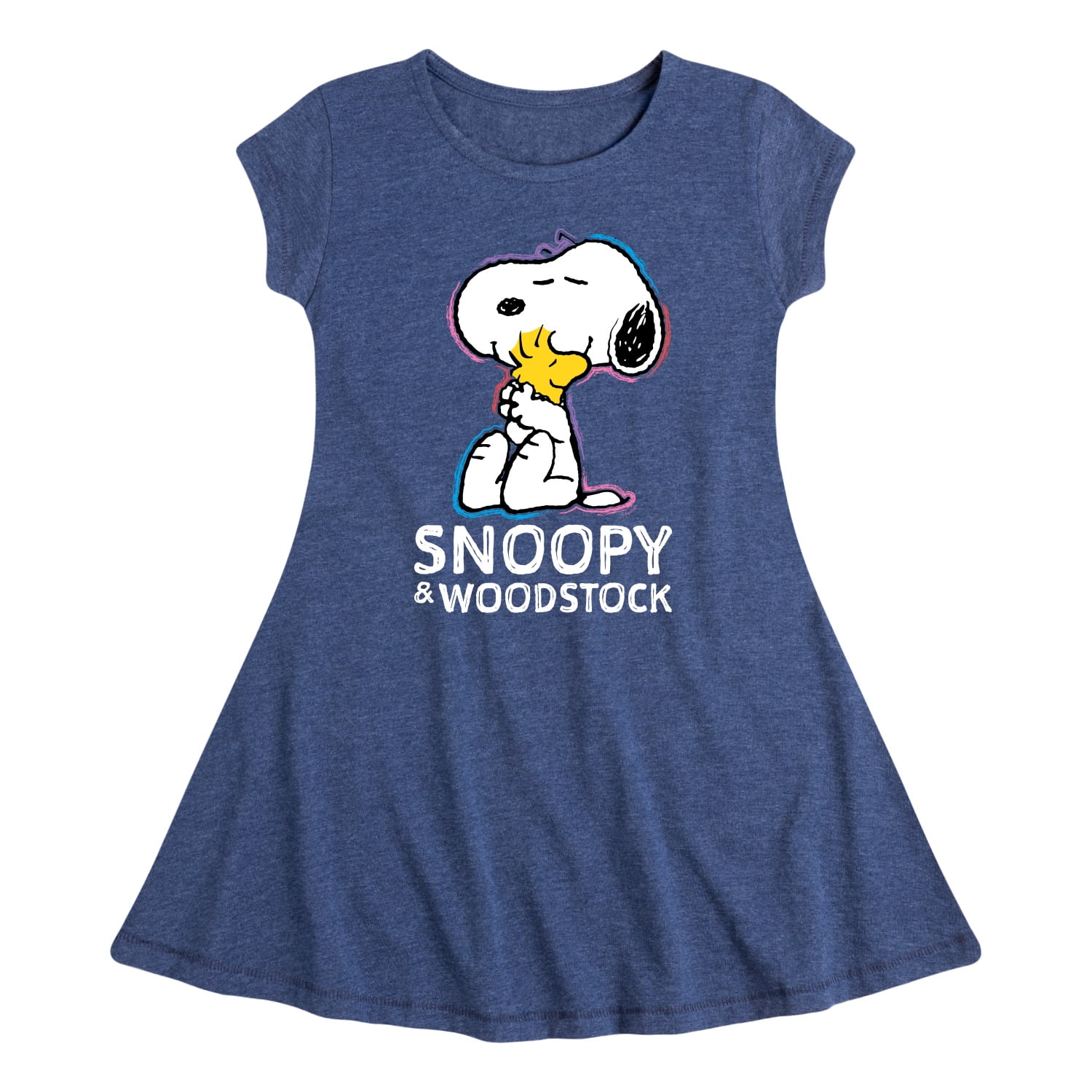 Peanuts - Snoopy And Woodstock - Girls Fit And Flare Cap Sleeve Dress ...