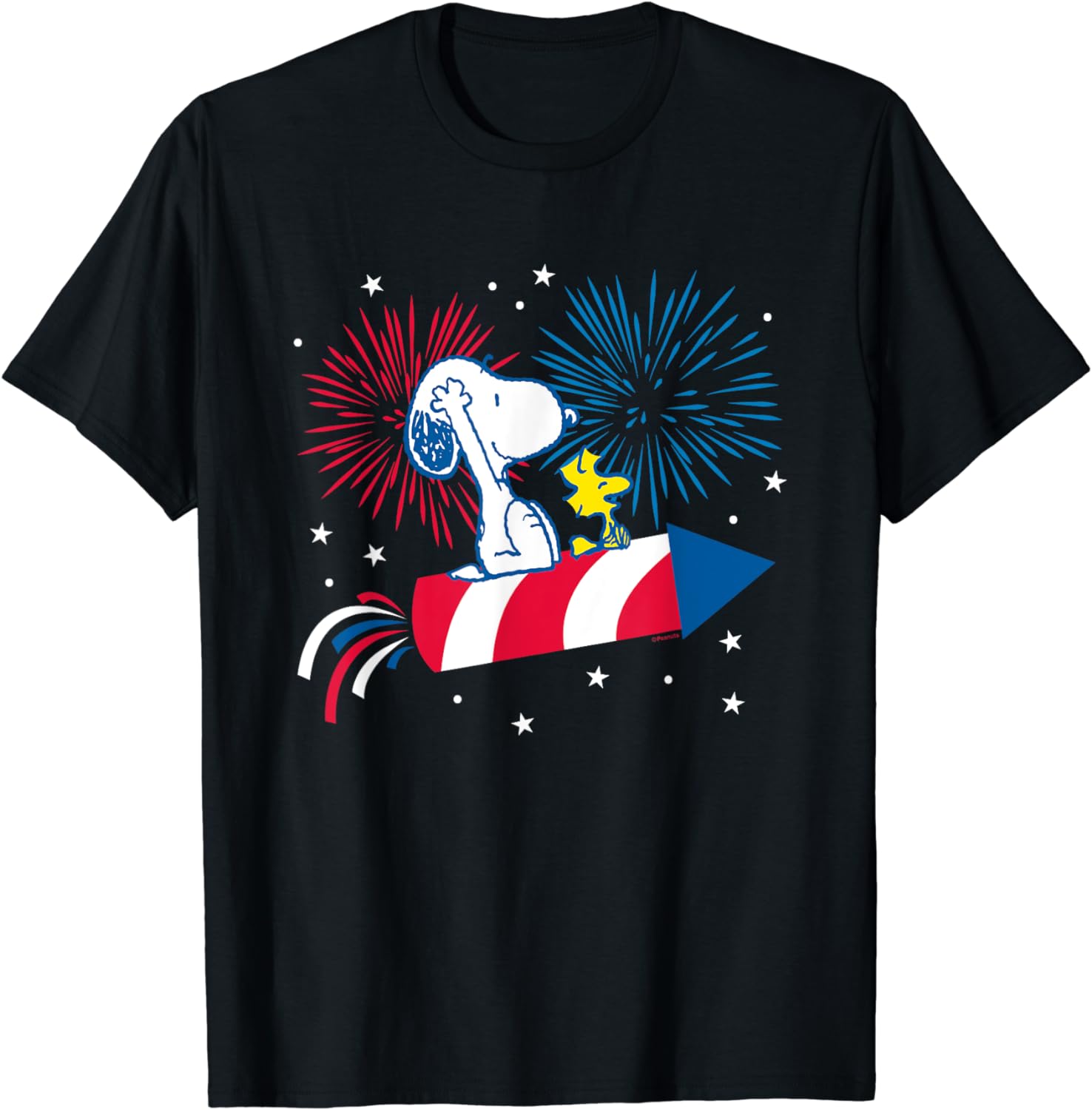 Peanuts - Snoopy And Woodstock July 4th Fireworks T-Shirt Black Color ...