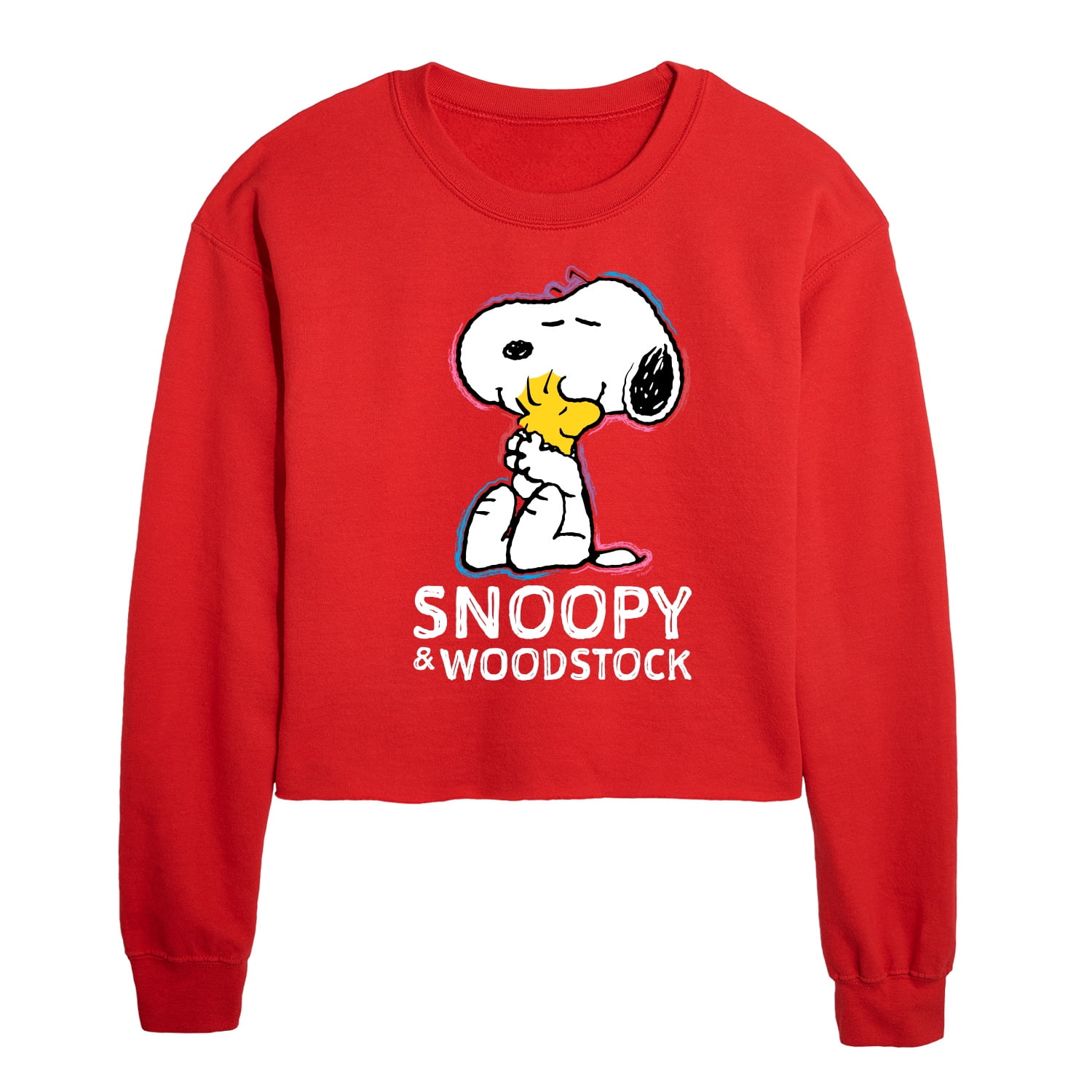 Peanuts - Snoopy And Woodstock - Juniors Cropped Crew Neck Sweatshirt ...