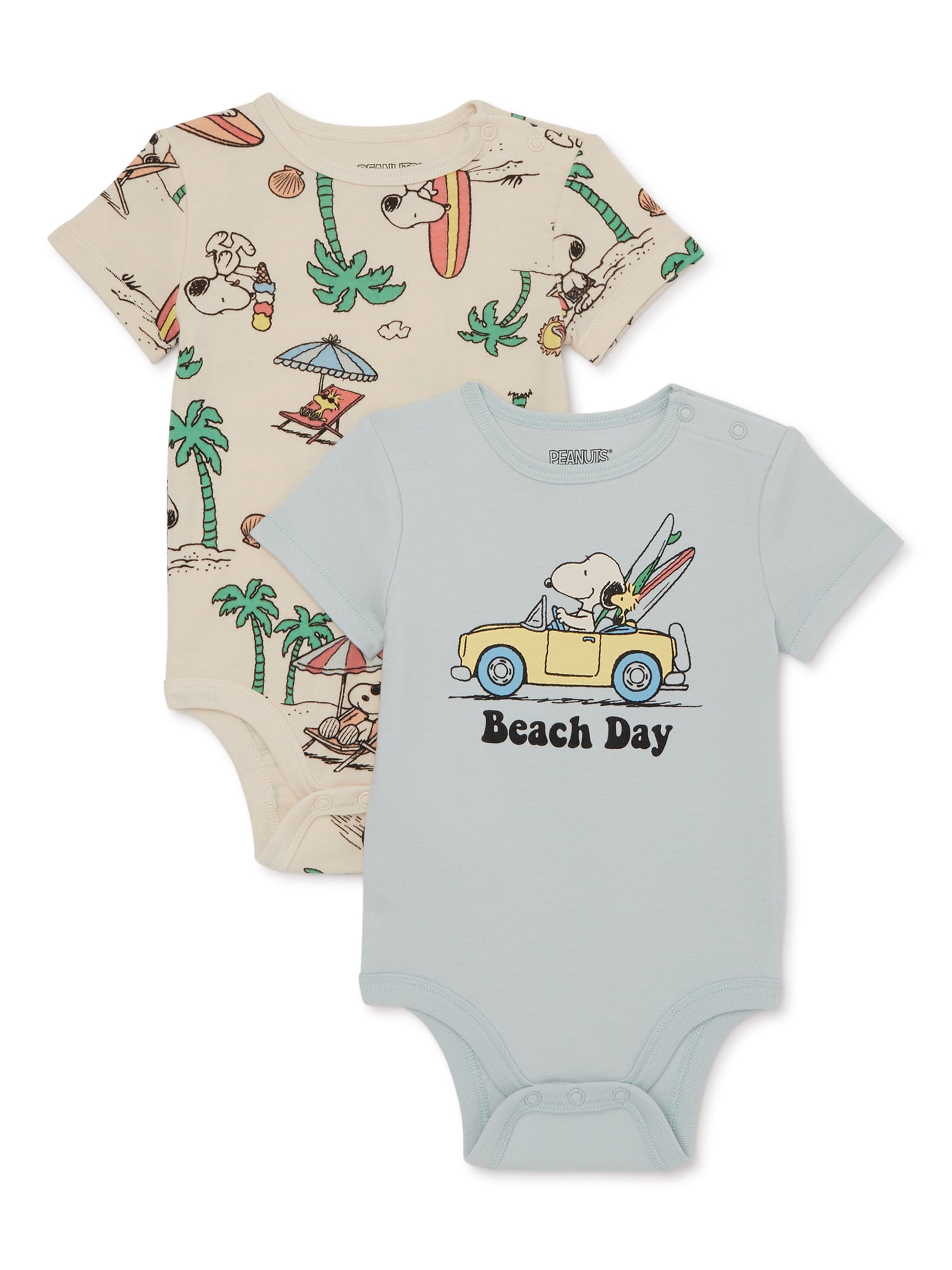 Peanuts Snoopy Baby Bodysuits - Cute 2-Pack 0/3M-24M Sizes - Walmart.com