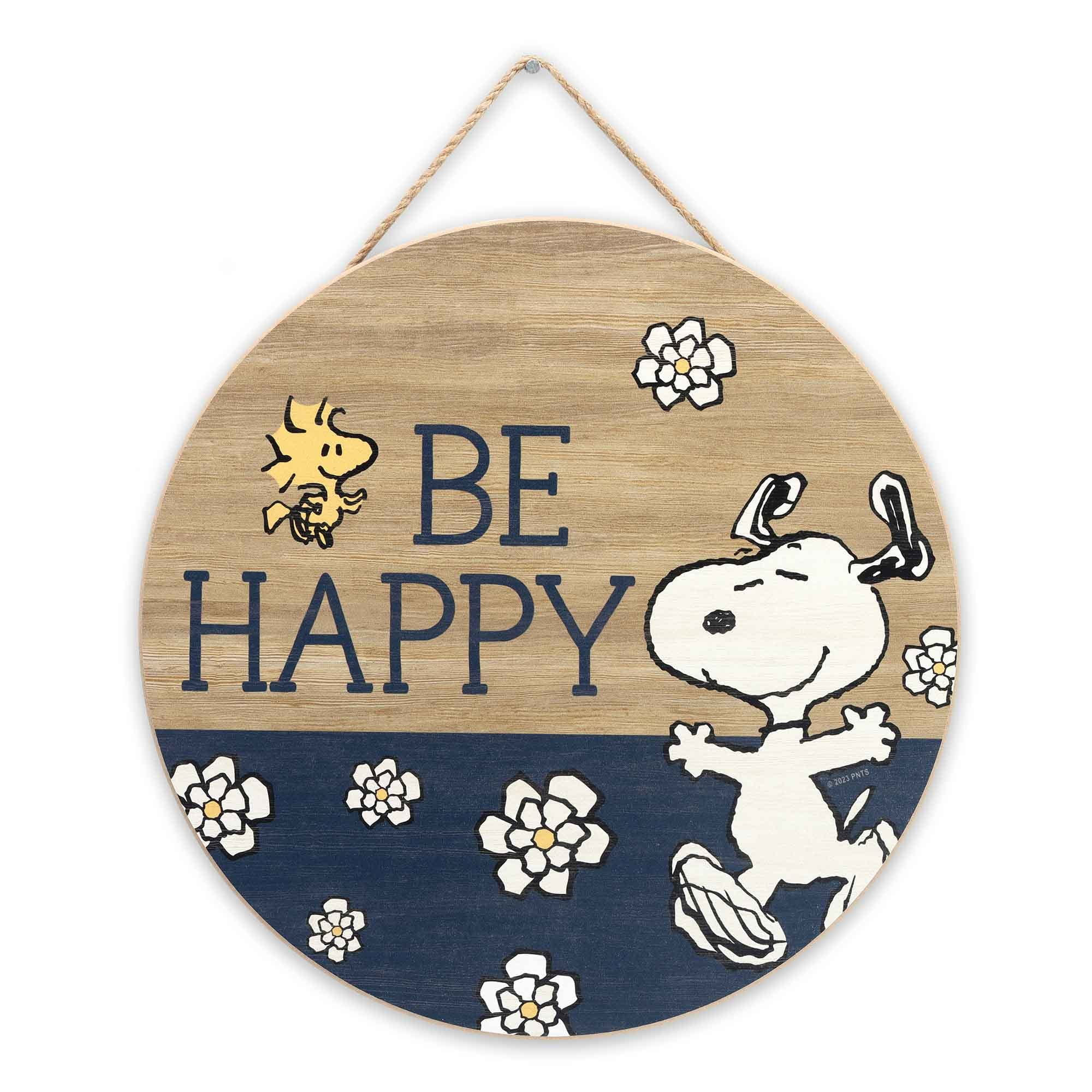 Peanuts Snoopy Be Happy Round Hanging FST1 Wood Wall Decor - Fun Snoopy ...