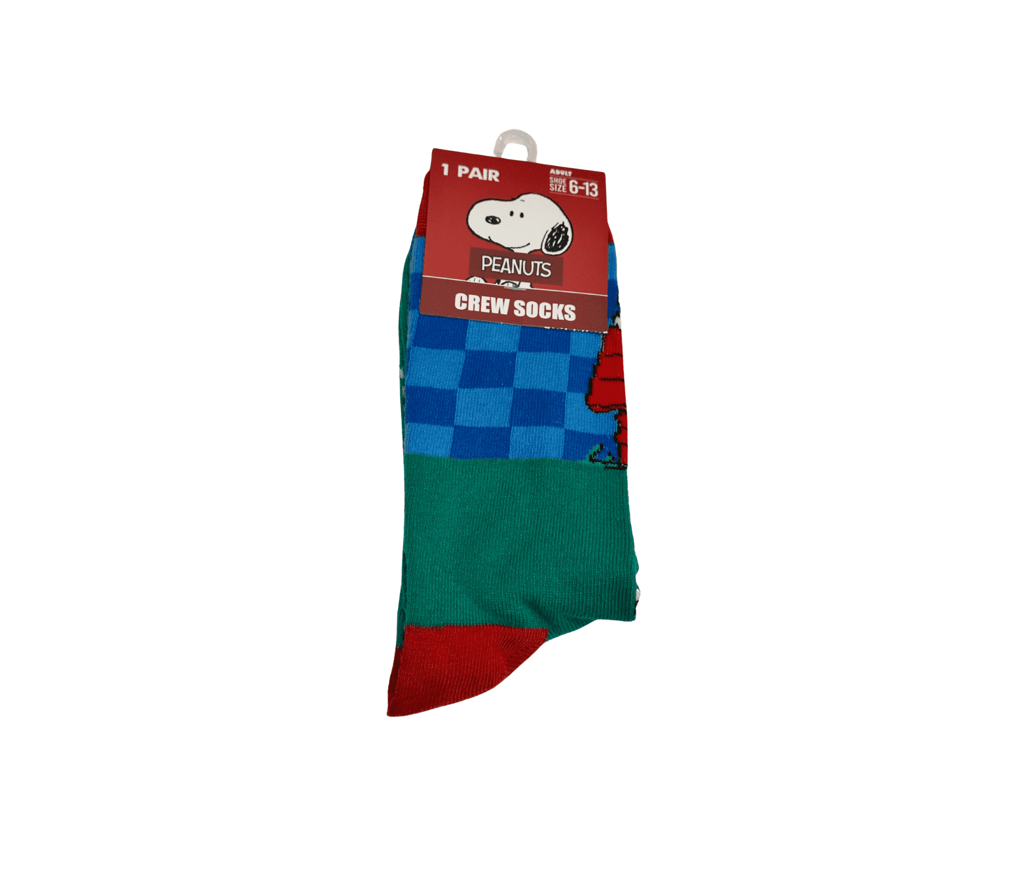 Peanuts Snoopy Blue Green Red Checkered Socks, 1 Pack - Walmart.com