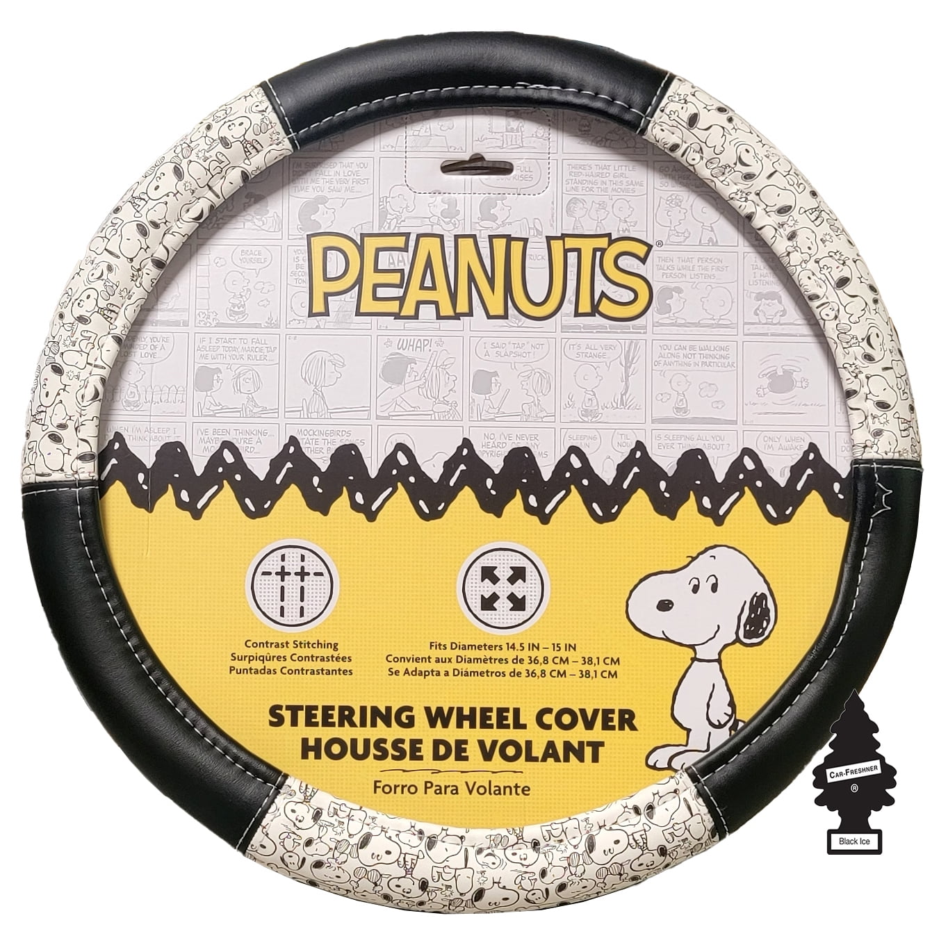 Peanuts Snoopy Expression Design Steering Wheel Cover, Black and White ...