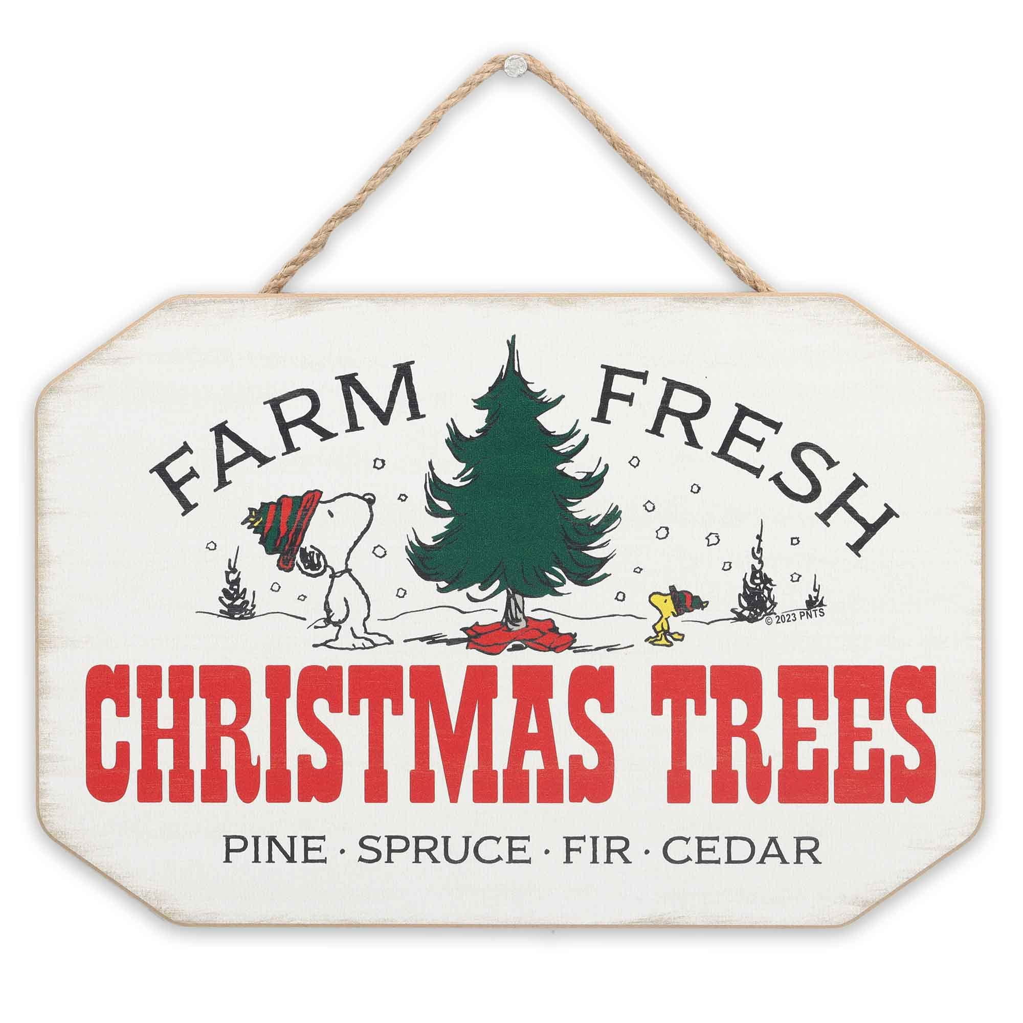 Peanuts Snoopy Farm Fresh Christmas Trees ATT1Hanging Wood Wall Decor ...