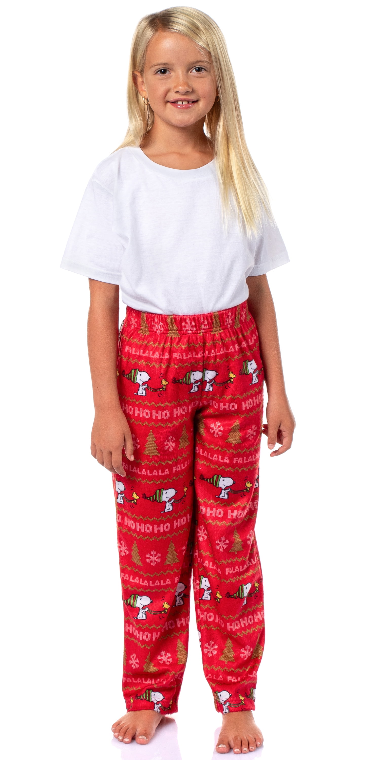 Peanuts Snoopy Girl's Christmas Sweater Sleep Tossed Print Pajama Pants ...