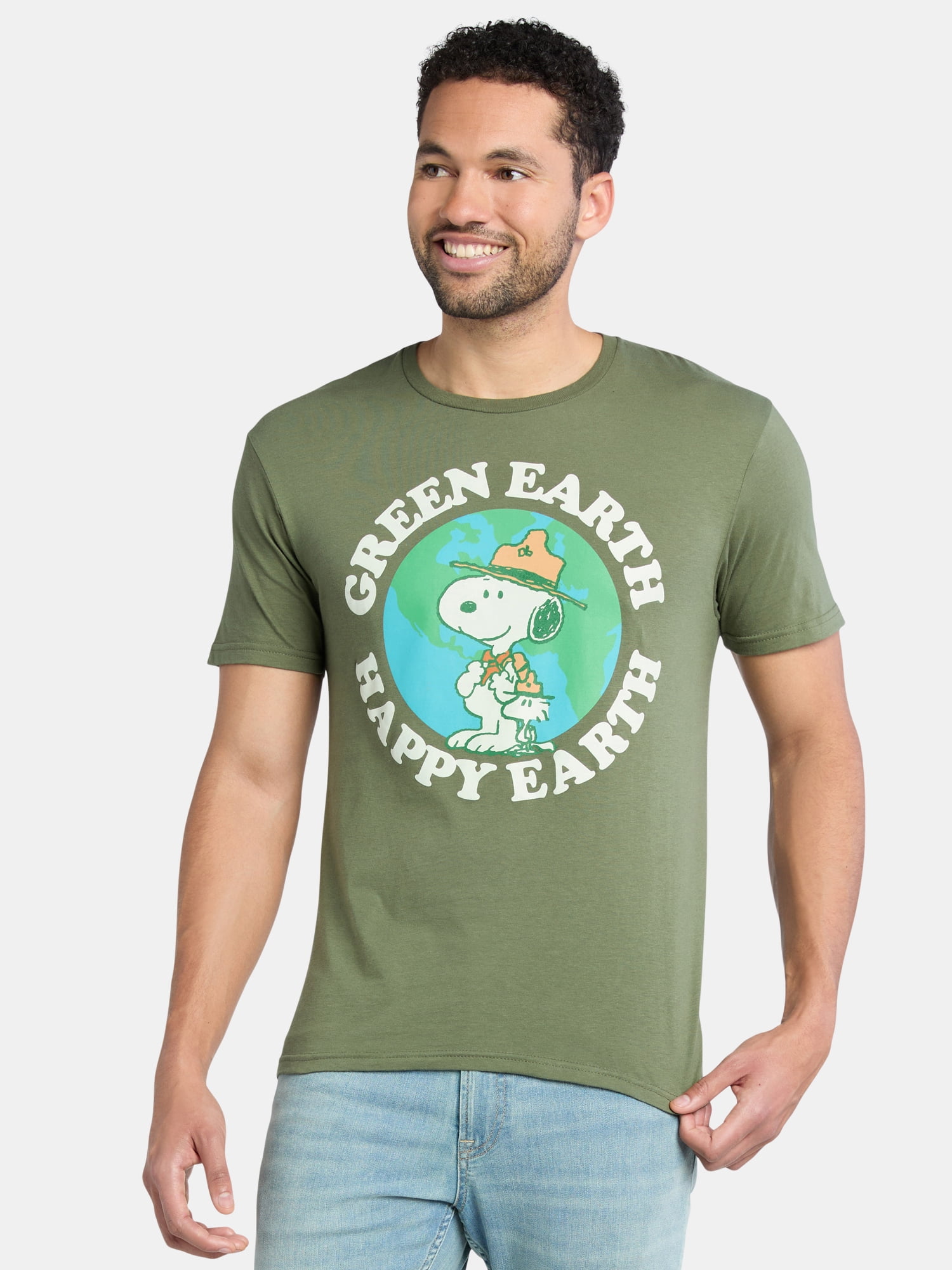 Peanuts Snoopy Green Earth Happy Earth Men’s and Big Men’s Graphic Tee ...