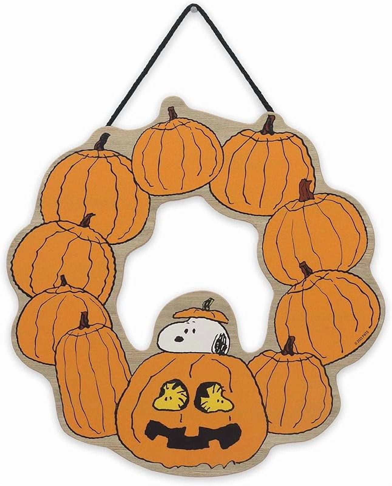 Peanuts Snoopy Jack-O-Lantern Halloween Wreath Hanging Wood Wall Decor ...