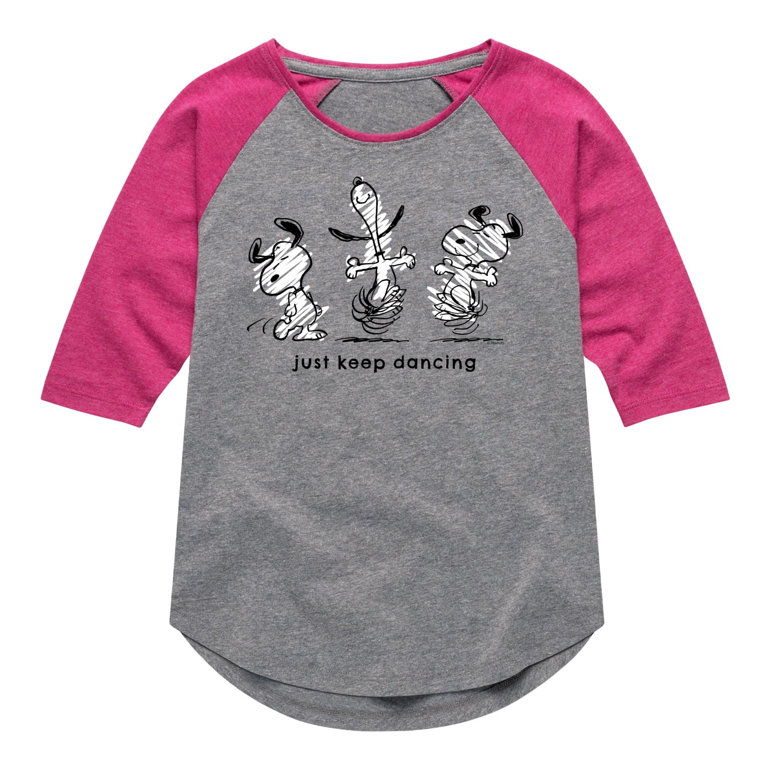 Peanuts - Snoopy Just Keep Dancing - Youth Girls Raglan Tee - Walmart.com