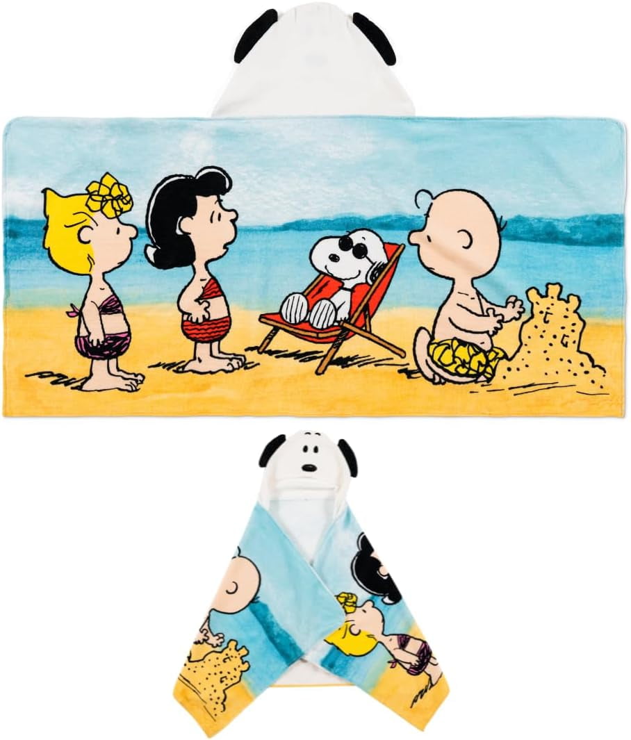 Peanuts Snoopy Kids Super Soft Bath/Pool/Beach Soft Cotton Terry Hooded ...