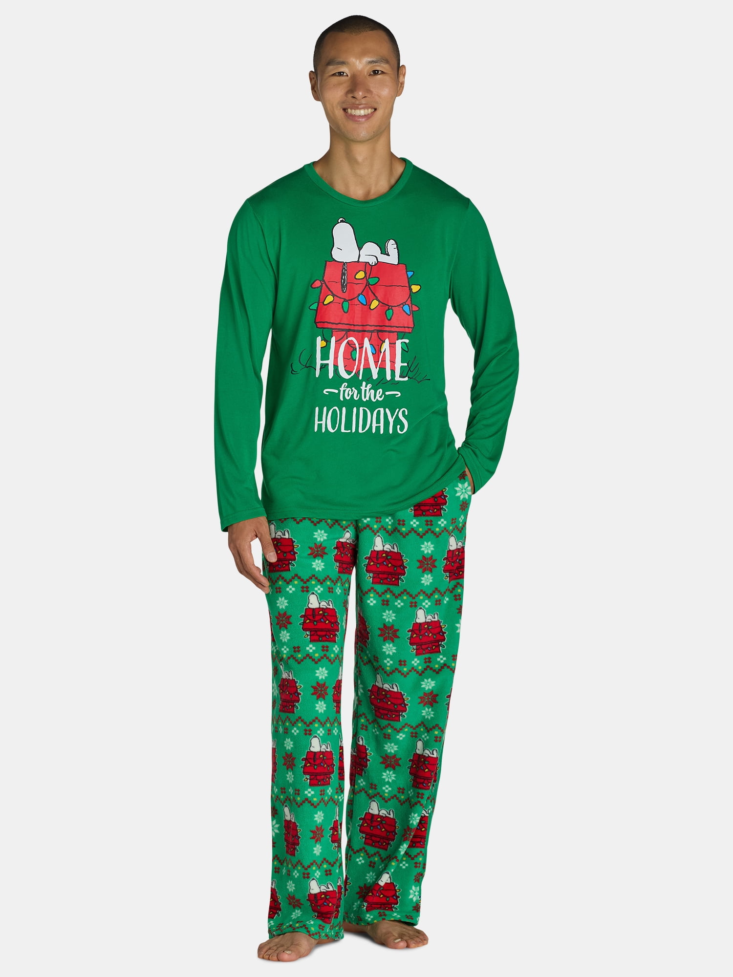 Peanuts Snoopy Men’s and Big Men’s Christmas Matching Family Pajamas, 2-Piece, Sizes S-3XL ...