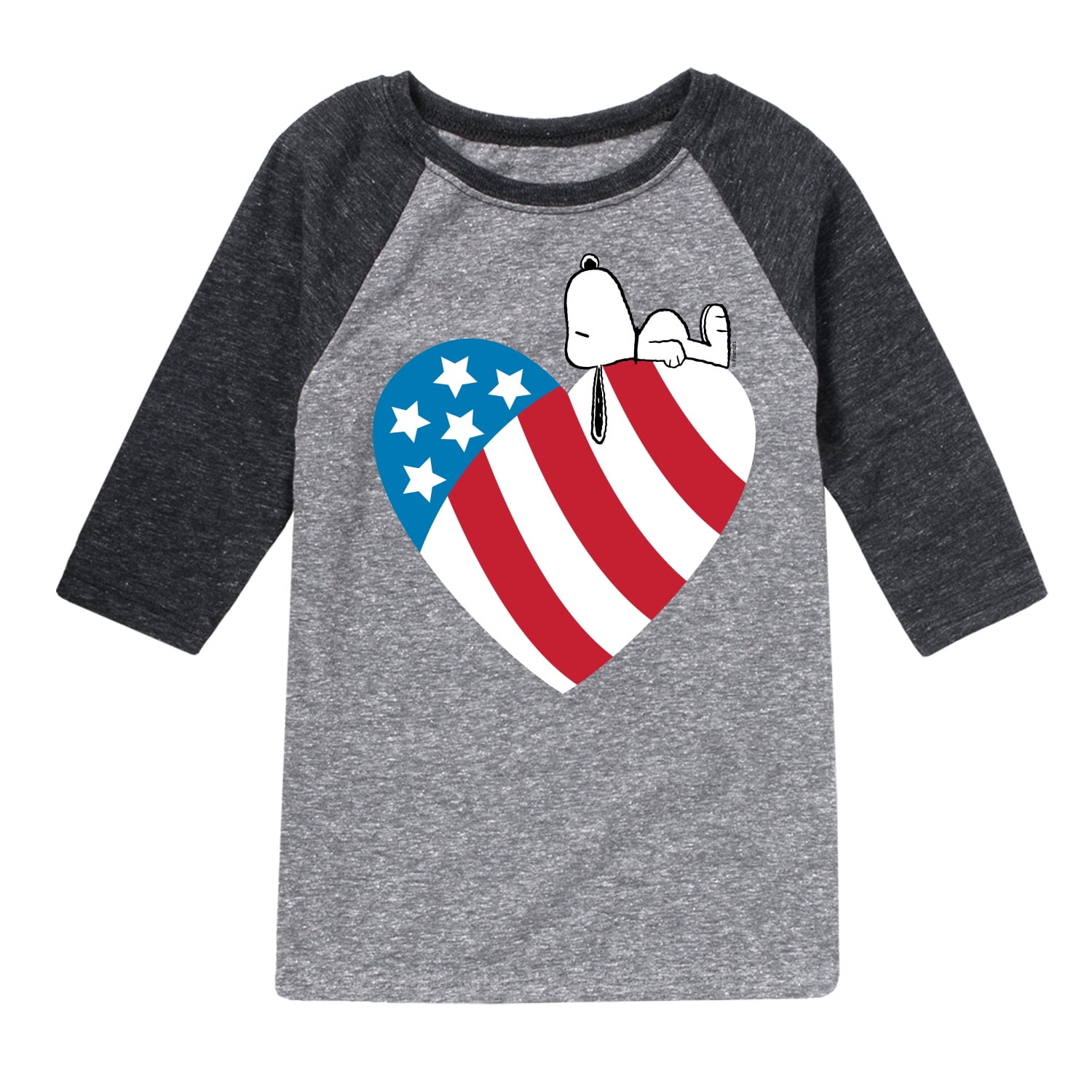 Peanuts - Snoopy On Flag Heart - Toddler & Youth Raglan Graphic T-Shirt ...