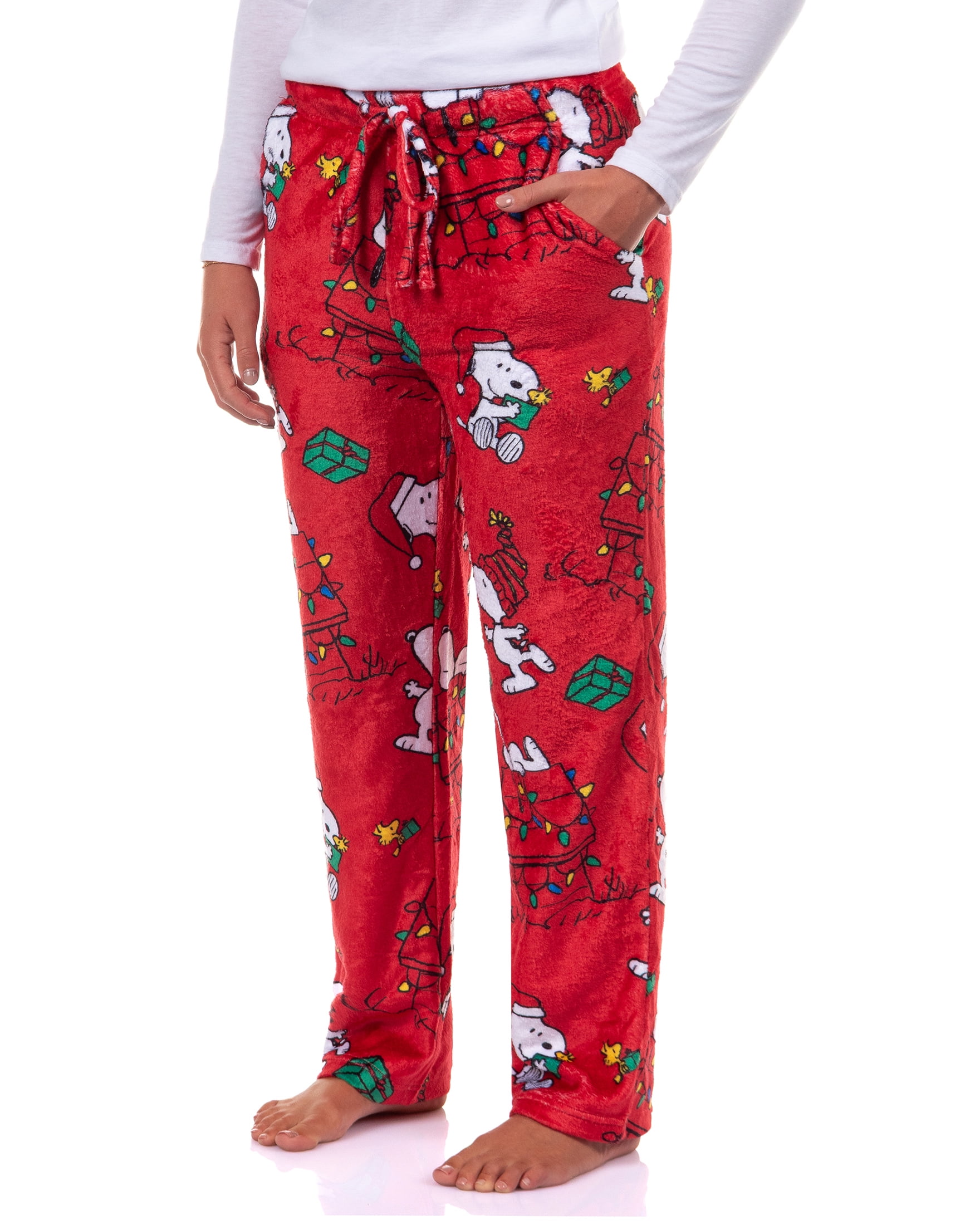 Peanuts Snoopy Pajamas Women's Holiday Lights Plush Fleece Lounge Sleep ...