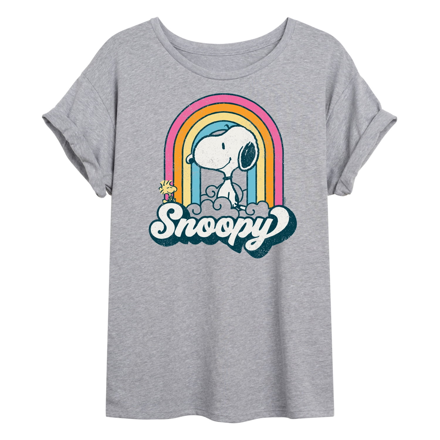 Peanuts - Snoopy Rainbow Clouds - Juniors Ideal Flowy Muscle T-Shirt ...