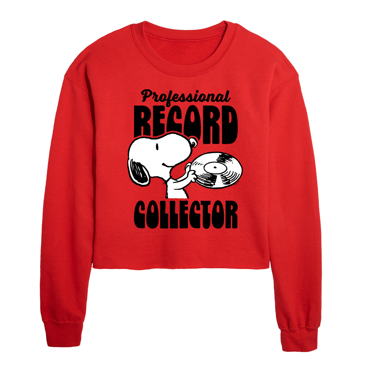 Peanuts - Snoopy Record Collector - Juniors Cropped Crew Neck ...