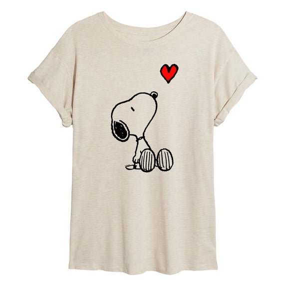 Peanuts - Snoopy Red Heart - Juniors Oversized Graphic T-Shirt ...