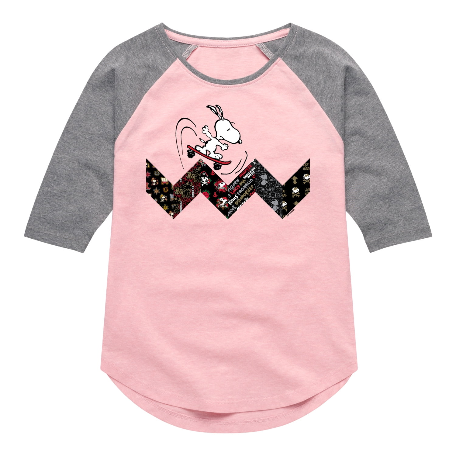 Peanuts - Snoopy Skating Pattern - Toddler And Youth Girls Raglan ...