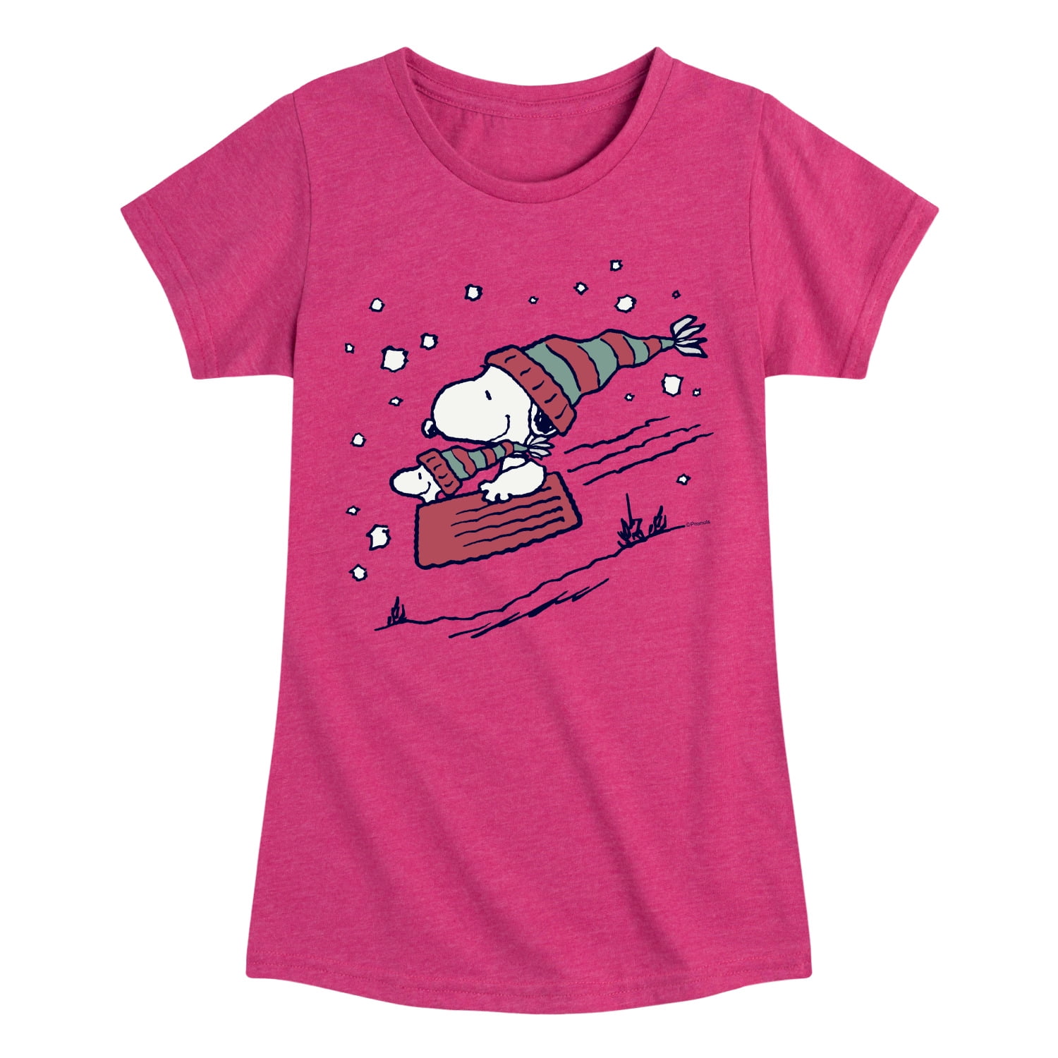 Peanuts - Snoopy Sledding - Toddler & Youth Girls Short Sleeve Graphic ...
