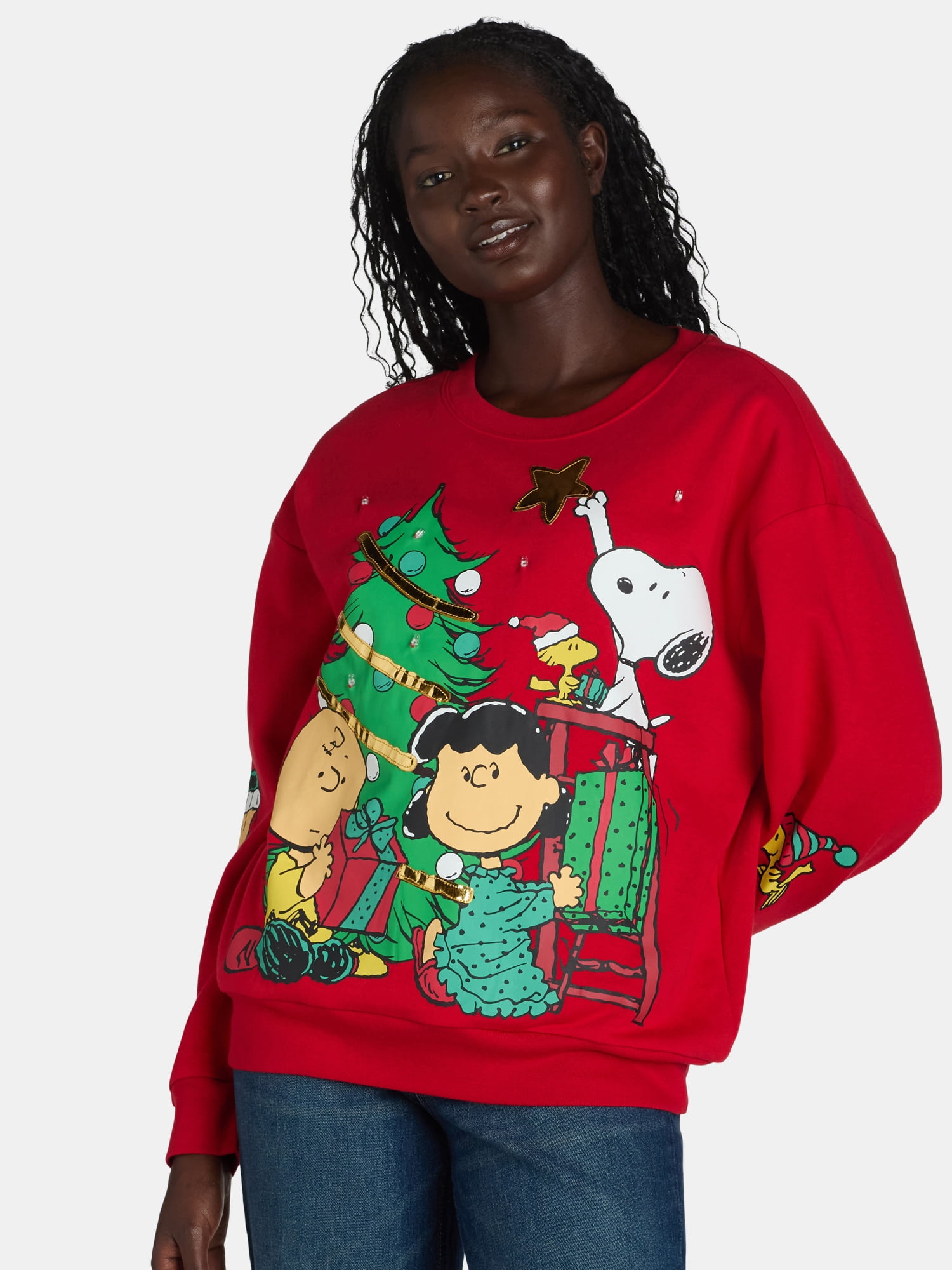 Peanuts Women's Snoopy Holiday Light Up Sweatshirt - Cozy Winter ...