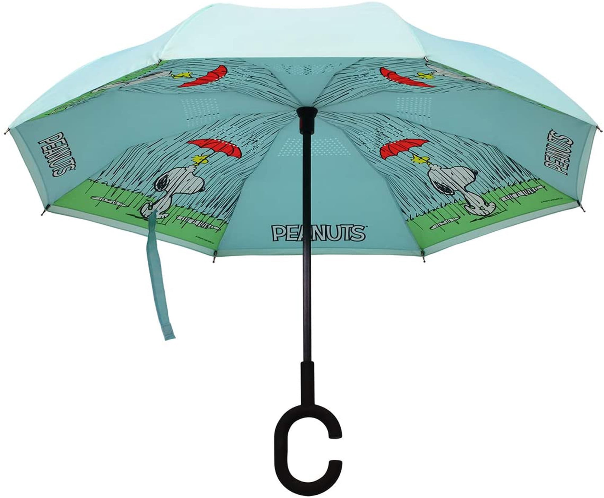 Peanuts Snoopy Woodstock Blue Revers-A-Brella No-Drip Inverted C-Handle ...