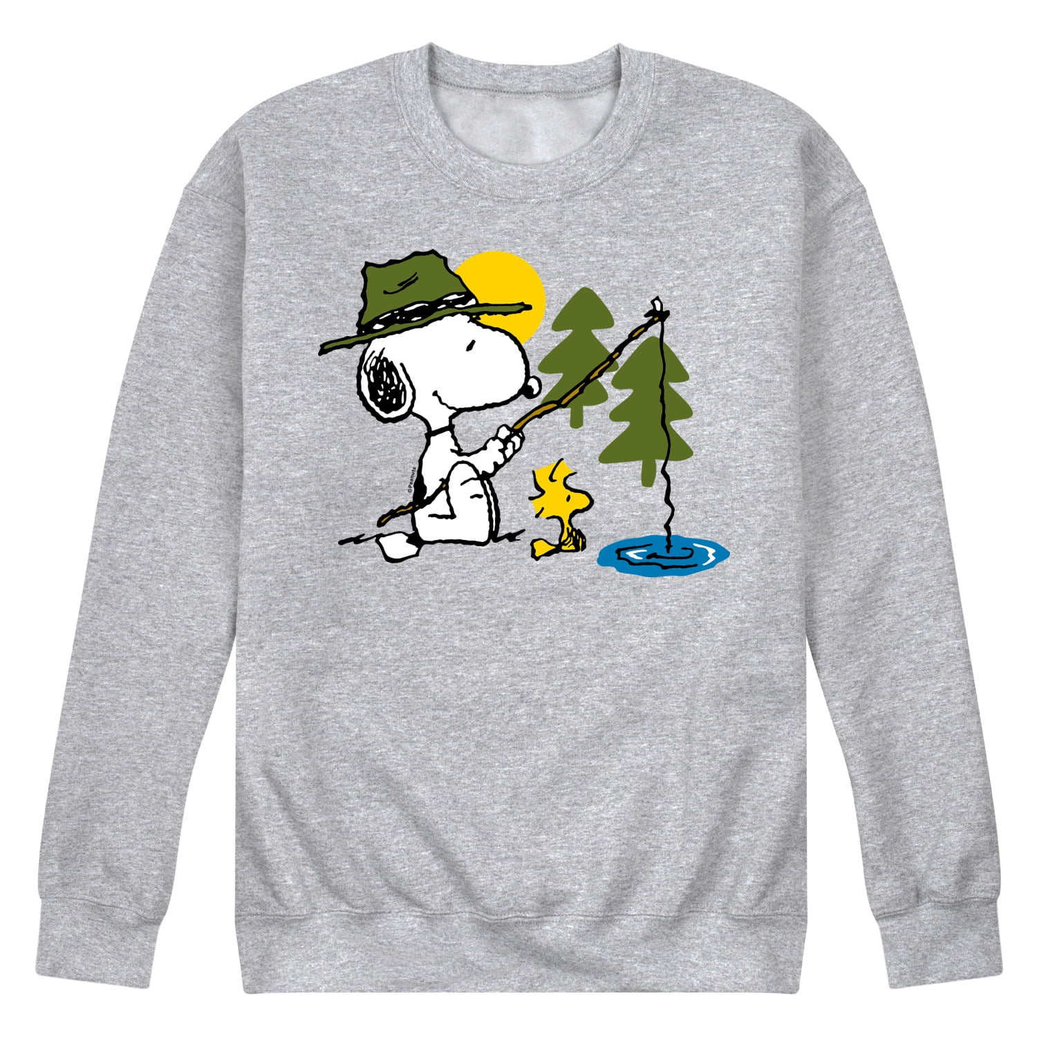 Peanuts - Snoopy Woodstock Fishing - Men's Crew Neck Fleece Pullover ...