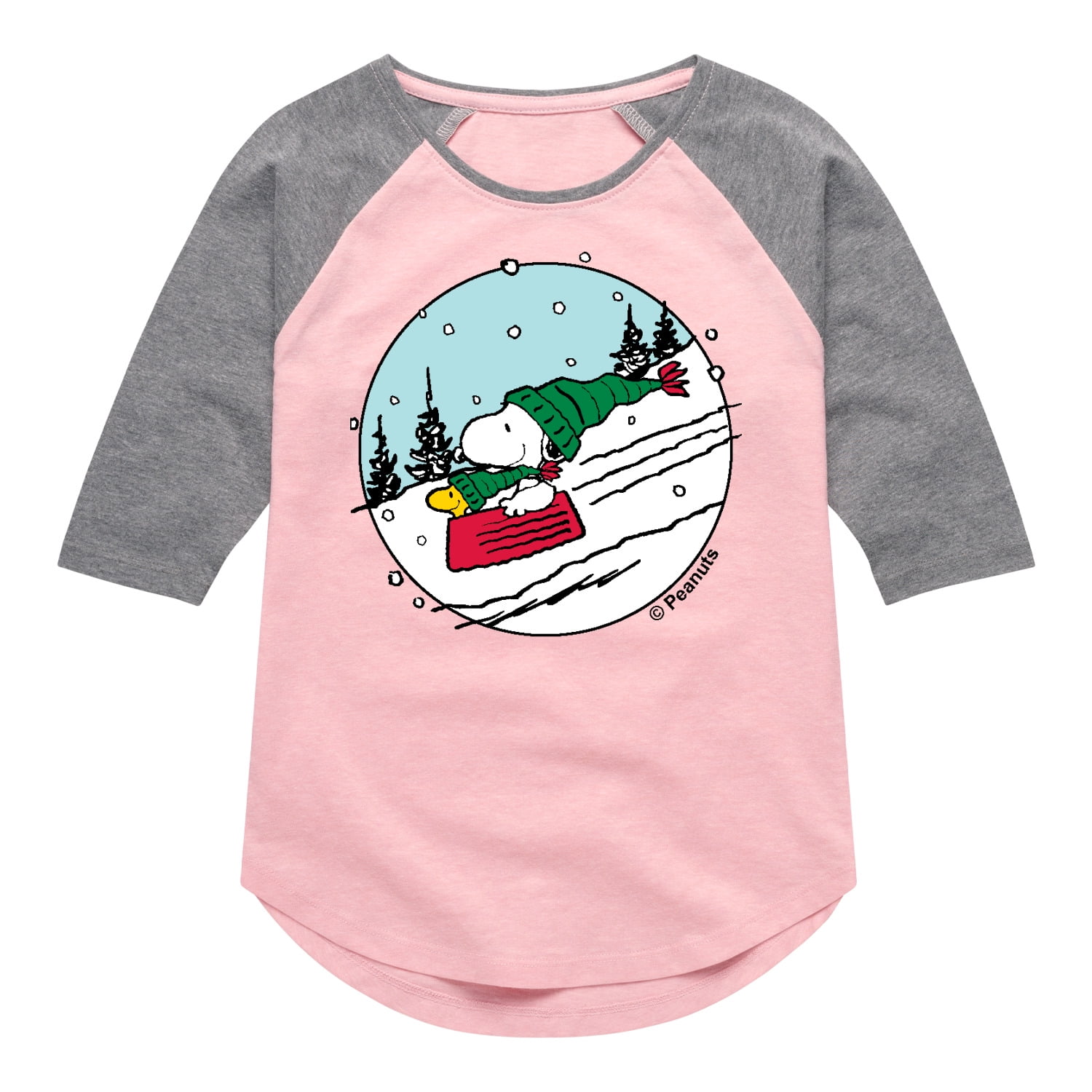 Peanuts - Snoopy Woodstock Sled - Toddler & Youth Girls Raglan Graphic ...