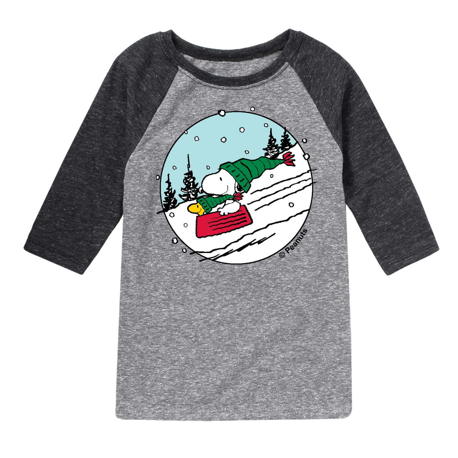 Peanuts - Snoopy Woodstock Sled - Toddler & Youth Raglan Graphic T ...
