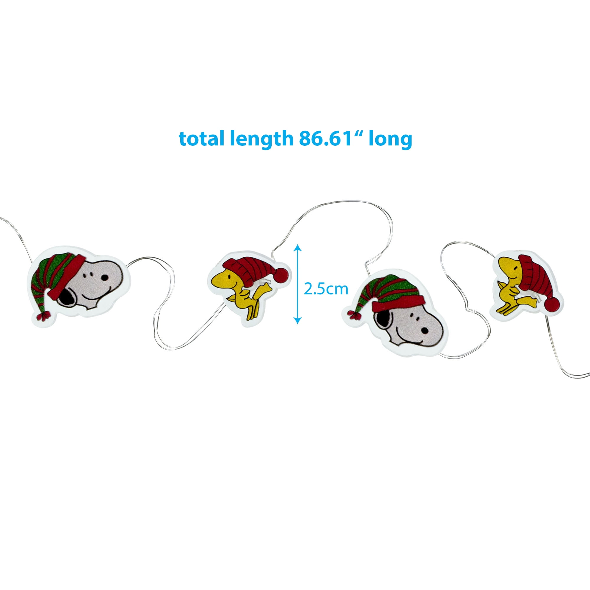 Peanuts, Snoopy and Woodstock, 20 Mini LED Light String, Battery Operated, 7 feet Long, Holiday ...