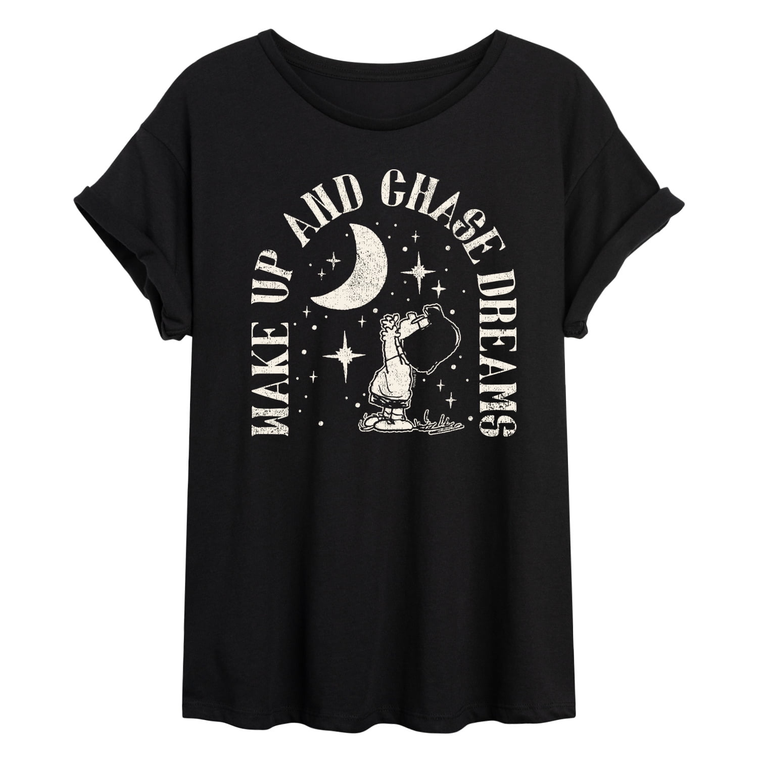 Peanuts - Wake Up And Chase Dreams - Juniors Ideal Flowy Muscle T-Shirt ...